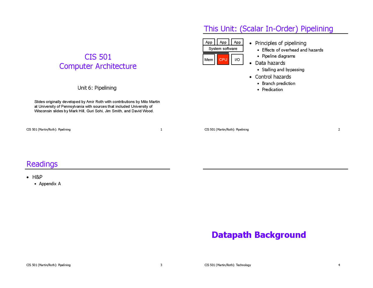 Pipelining - Lecture Slides - Computer Architecture | CIS 371 - Docsity