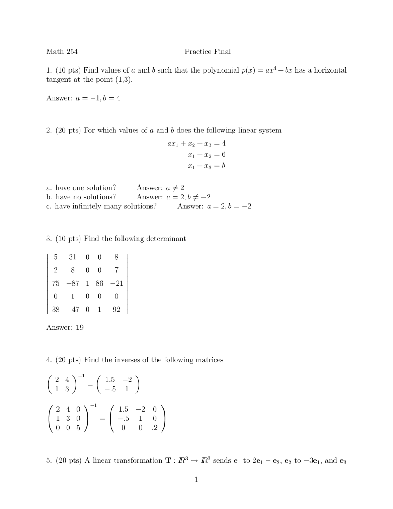 Practice Final Exam With Answers Introduction To Linear Algebra practice-final-exam-with-answers-introduction-to-linear-algebra