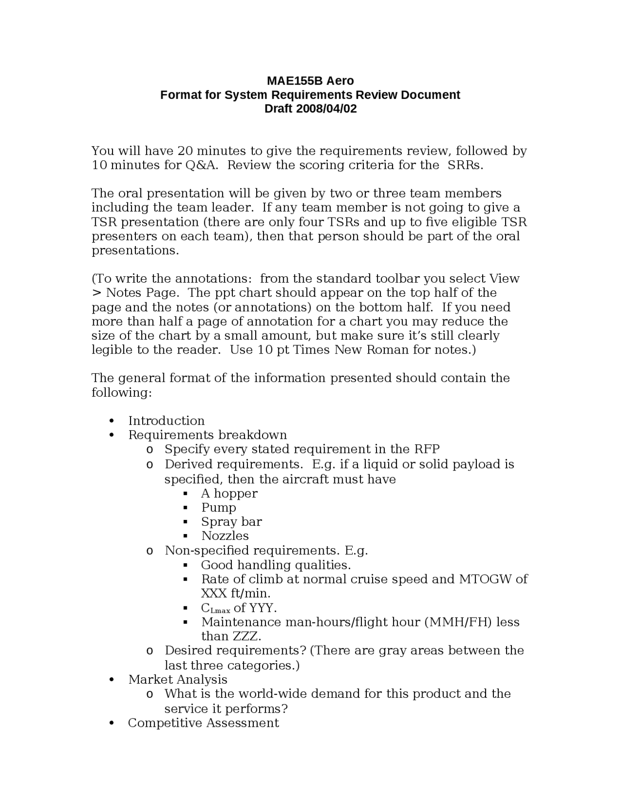 Format For System Requirements Review Document Socl 20 Docsity