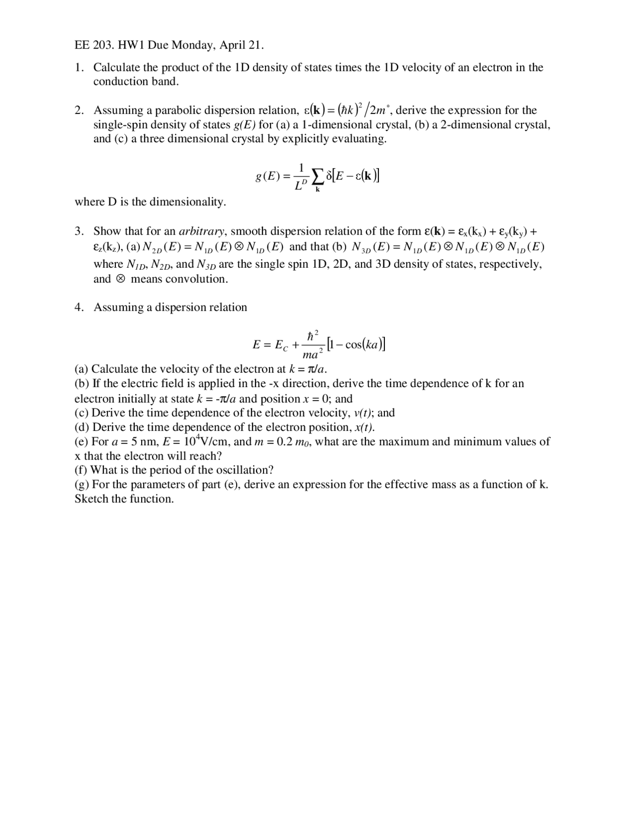 4 Questions For Assignment 1 Solid State Devices Ee 203 Docsity