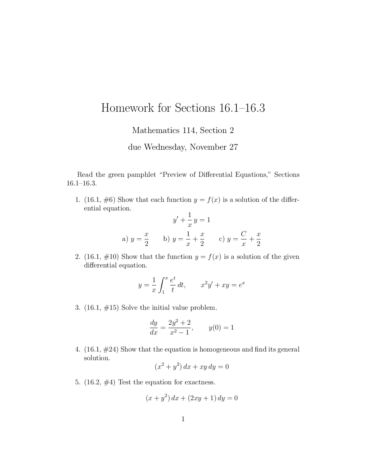 14 Questions On Calculus Ii Homework Math 114 Docsity