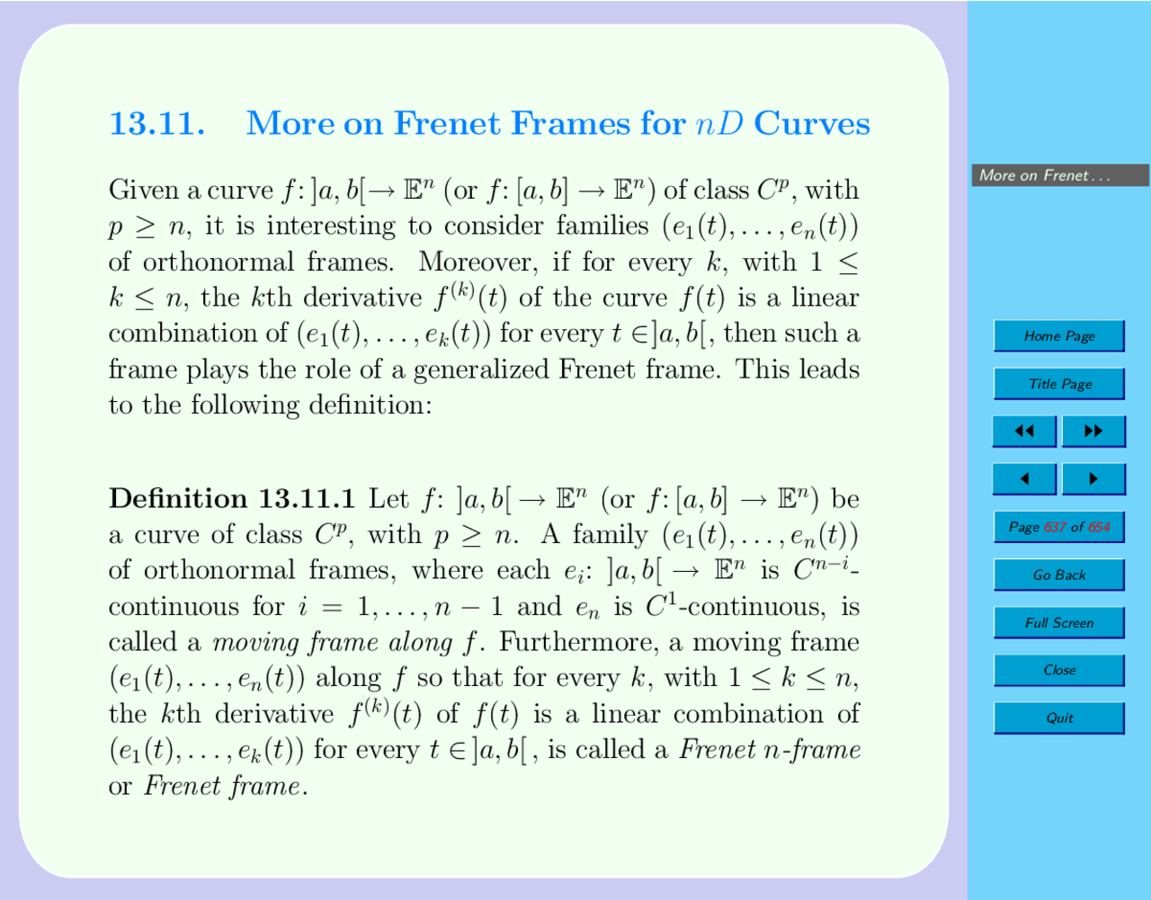 Notes on More on Frenet Frames for nD Curves | CIS 700 - Docsity