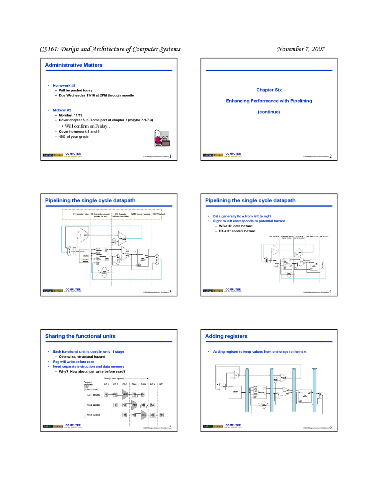 Enhancing Performance With Pipelining Lecture Slides Cs 161 Docsity
