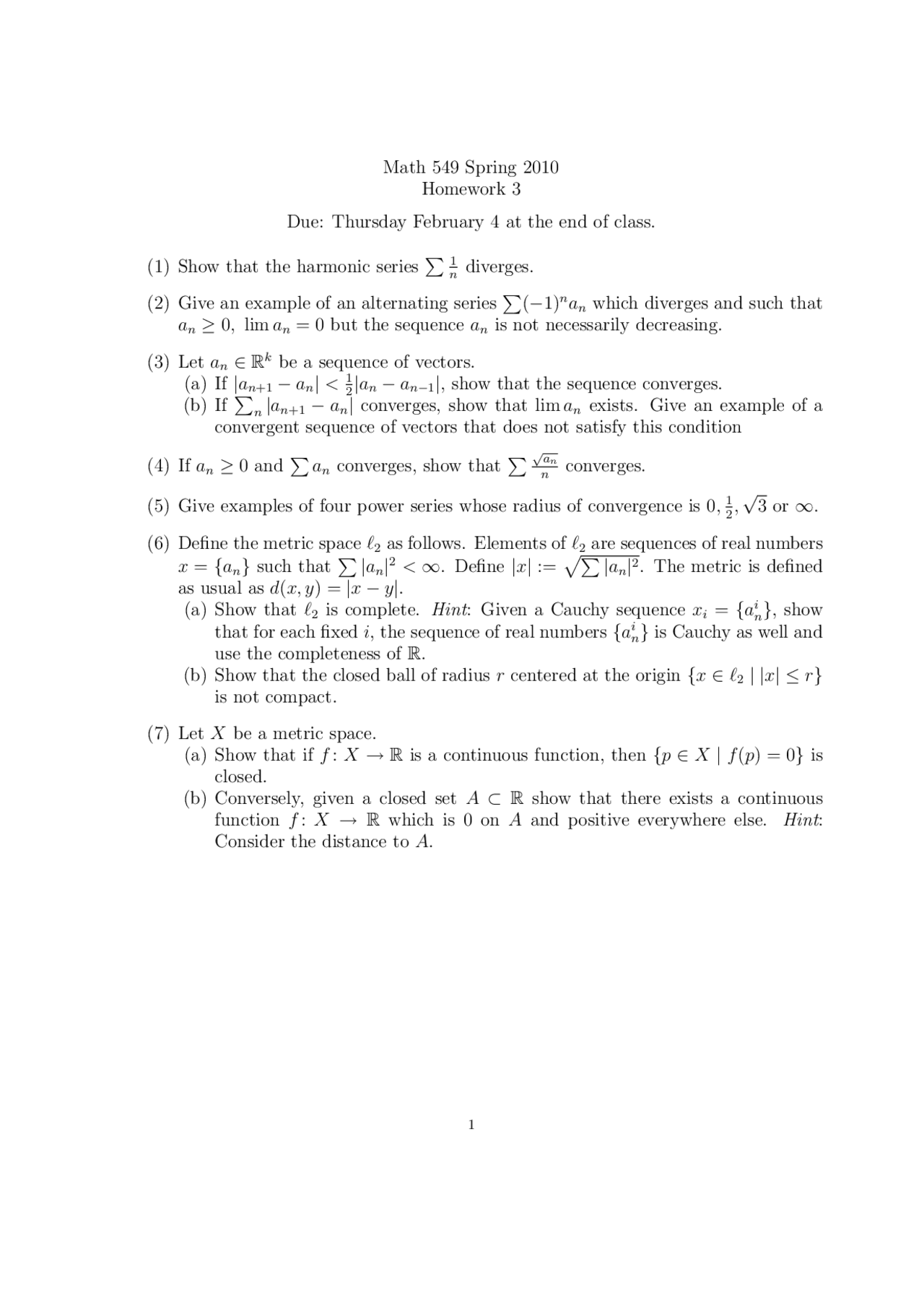 Homework 3 Of 7 Problems On Advanced Analysis Ii Math 549 Docsity