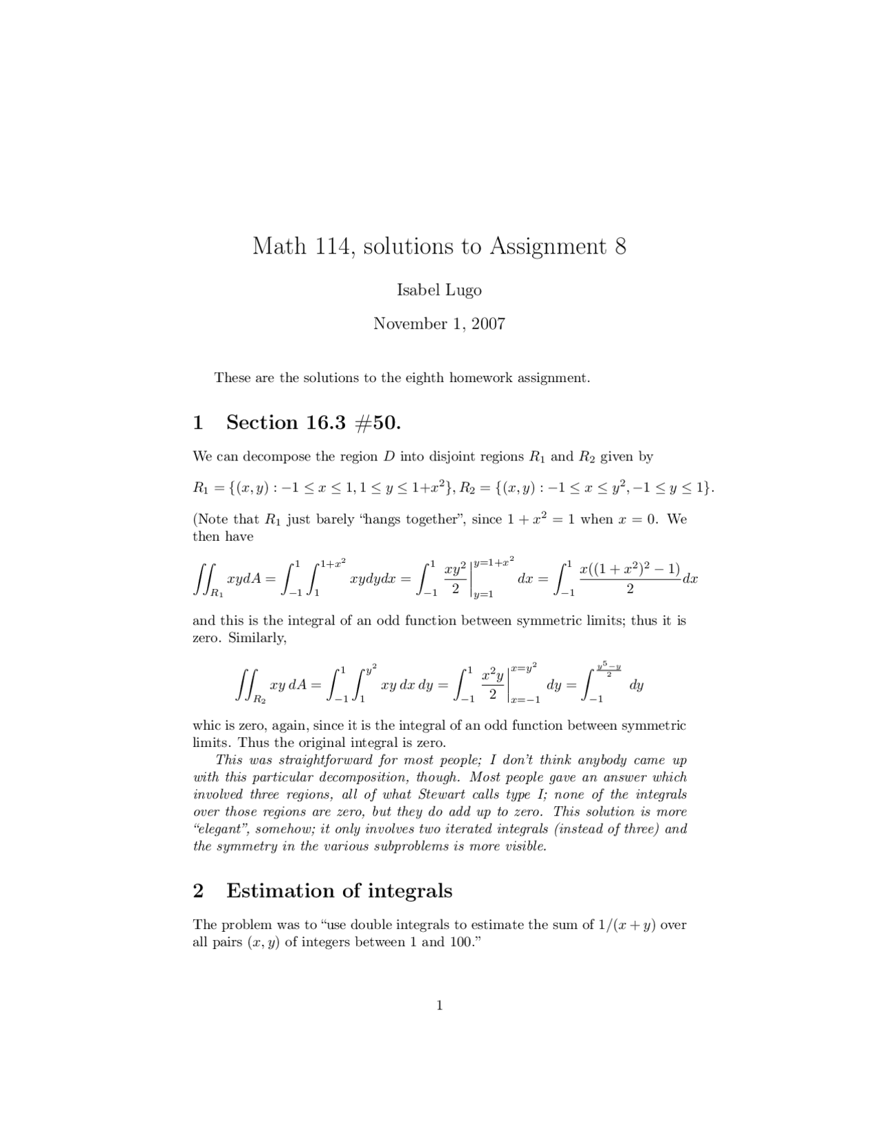 Solutions To Assignment 8 Of Calculus Ii Math 114 Docsity