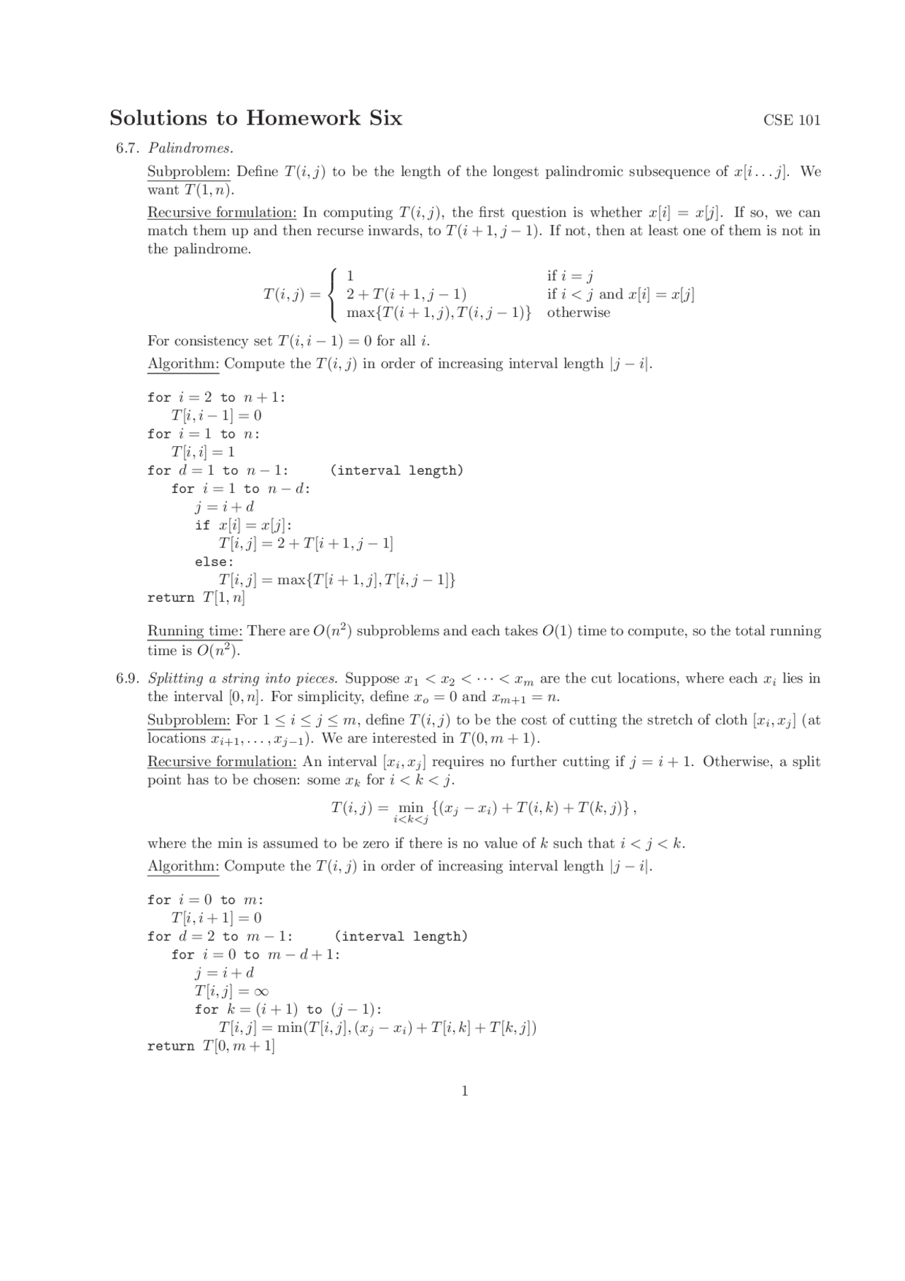 Design And Analysis Of Algorithm Solutions To Homework 6 Cse 101