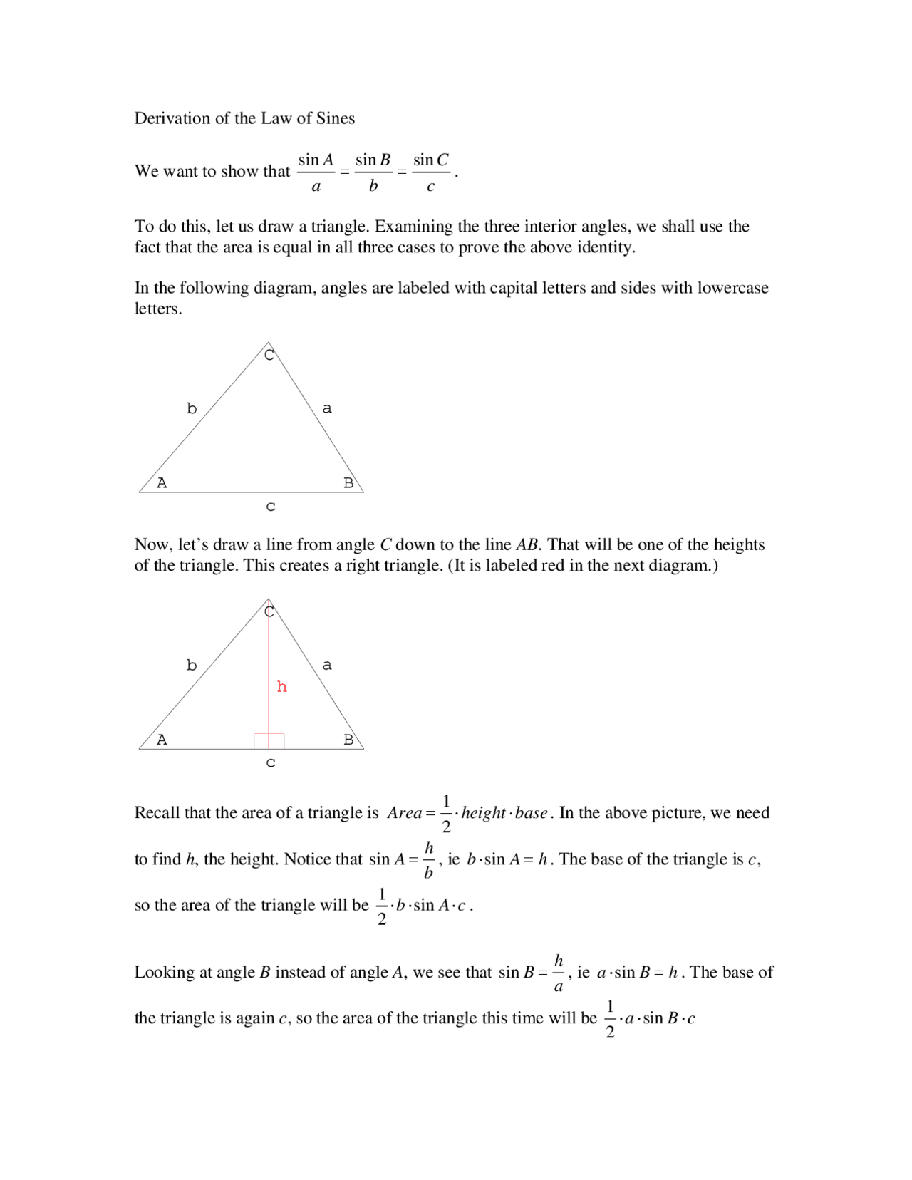 Notes On Derivation Of The Law Of Sines Math 4c Docsity