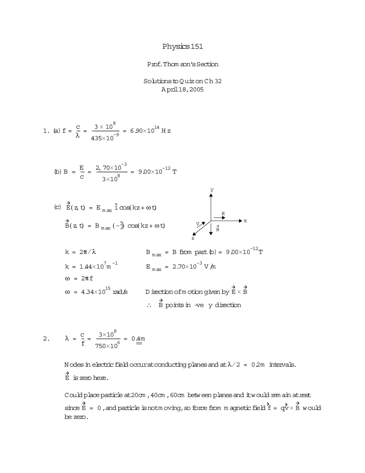 Quiz With Solution Principles Ii Phys 151 Docsity