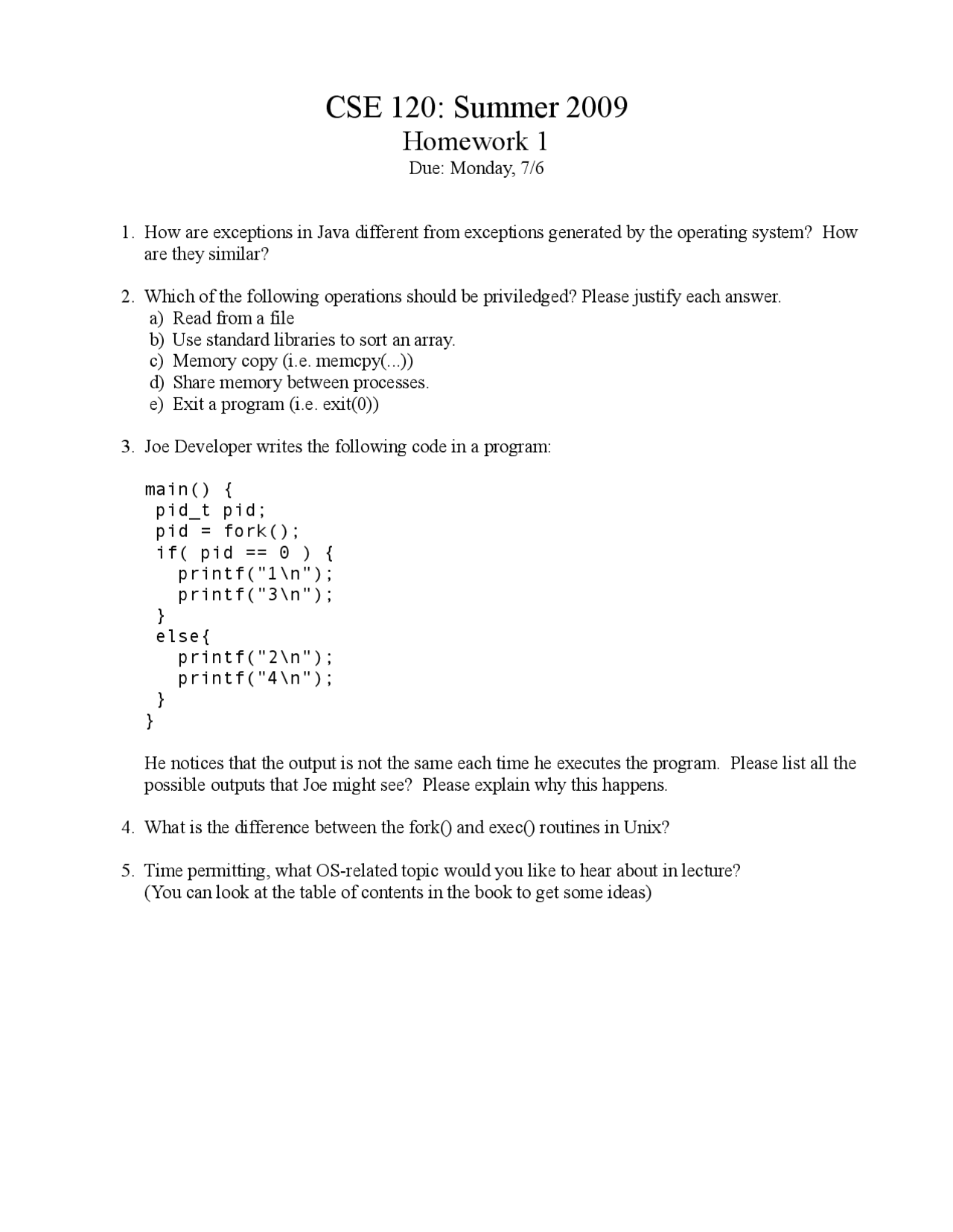 5 Problems On Principles Of Computer Operating System Homework 1