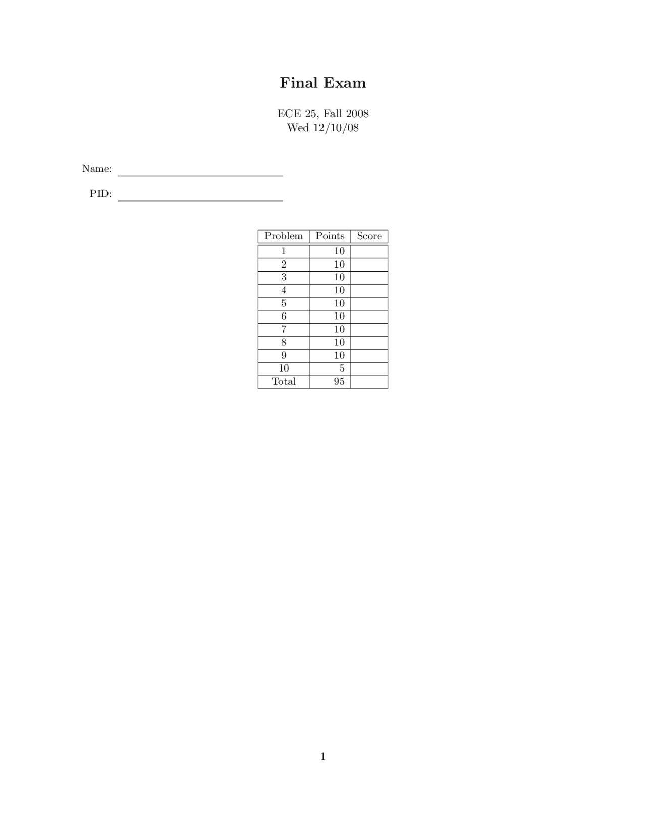Final Exam For Introduction To Digital Design Ece 25 Docsity
