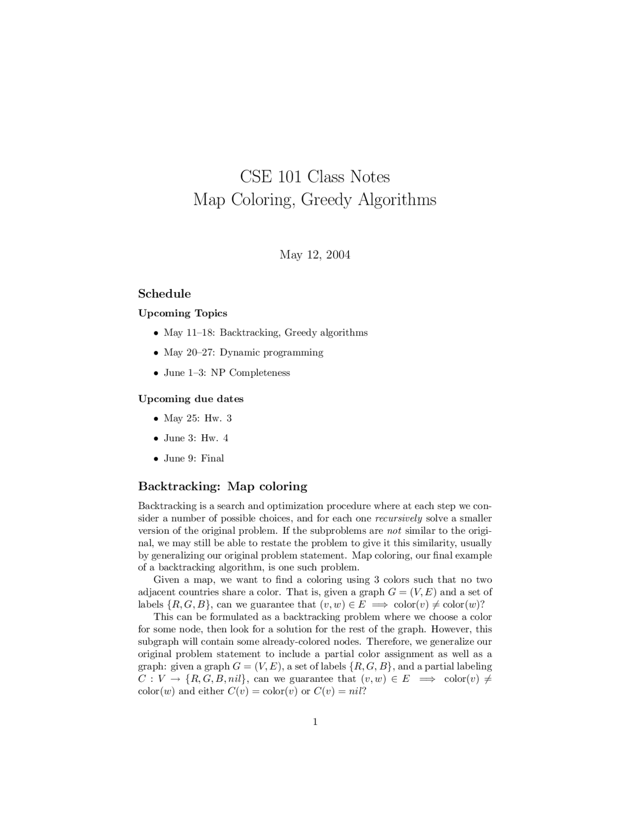 Course Schedule Design And Analysis Of Algorithm Cse 101 Docsity