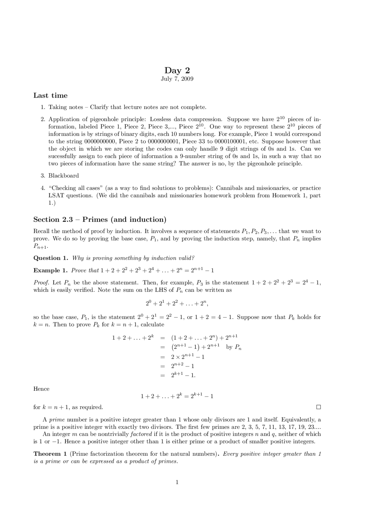 Lecture Notes on Number Theory: Primes and Induction | Study notes ...
