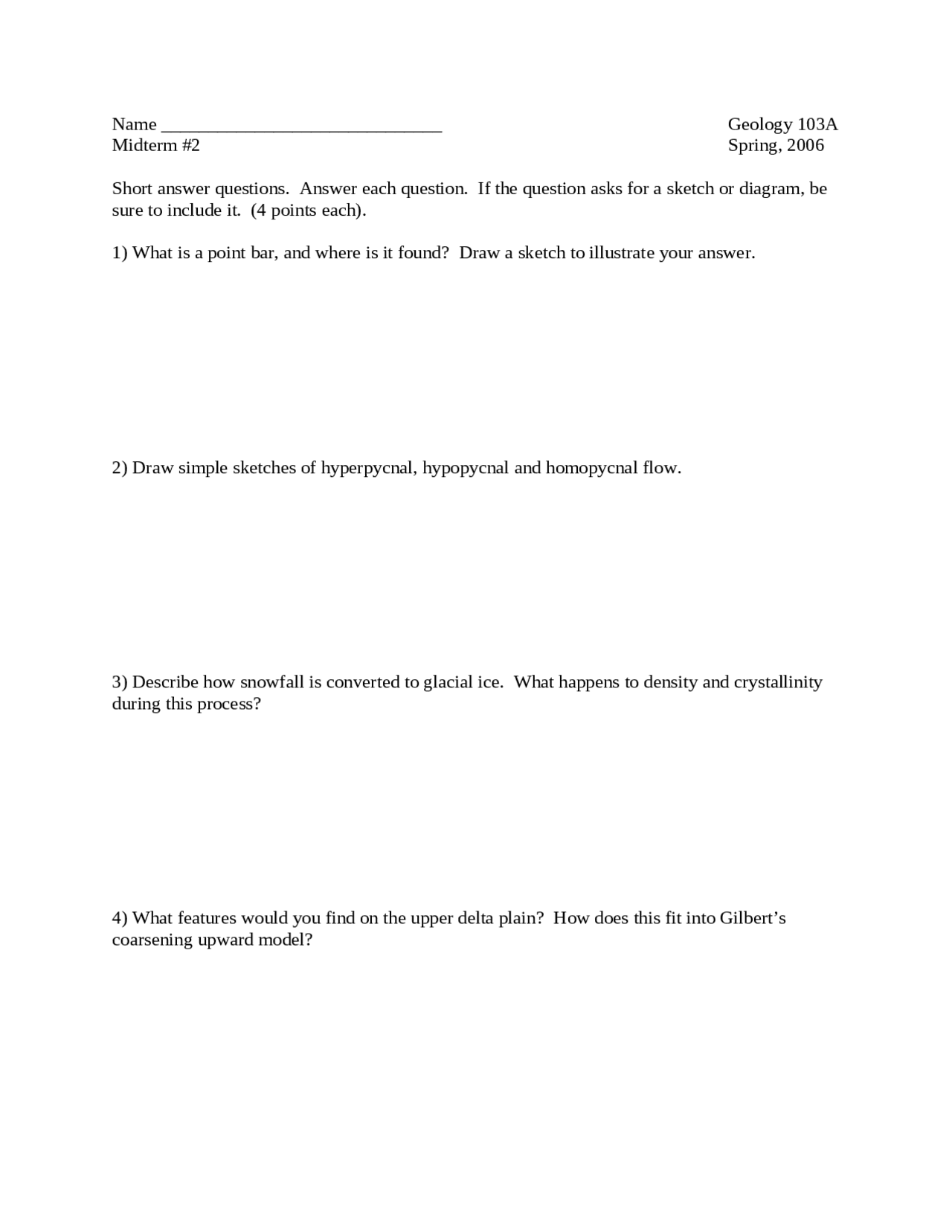 Midterm 2 Sedimentology And Stratigraphy Geol 103a Docsity