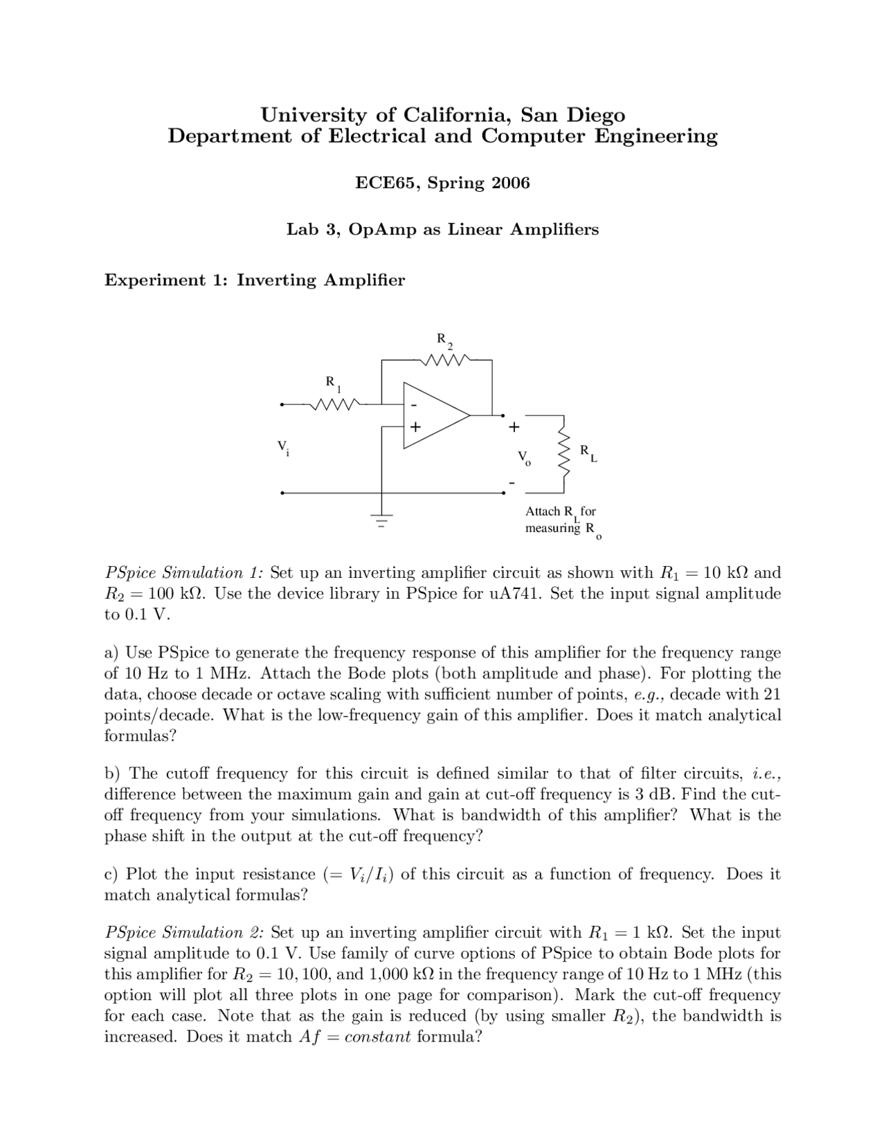 Inverting Amplifier Laboratory Review Ece 65 Docsity