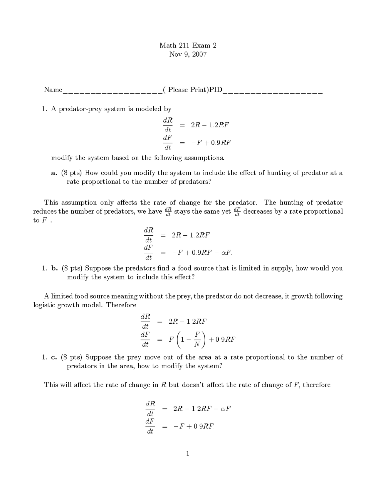 2 Questions with Solutions - Exam 2 | MATH 2410 | Exams Differential ...