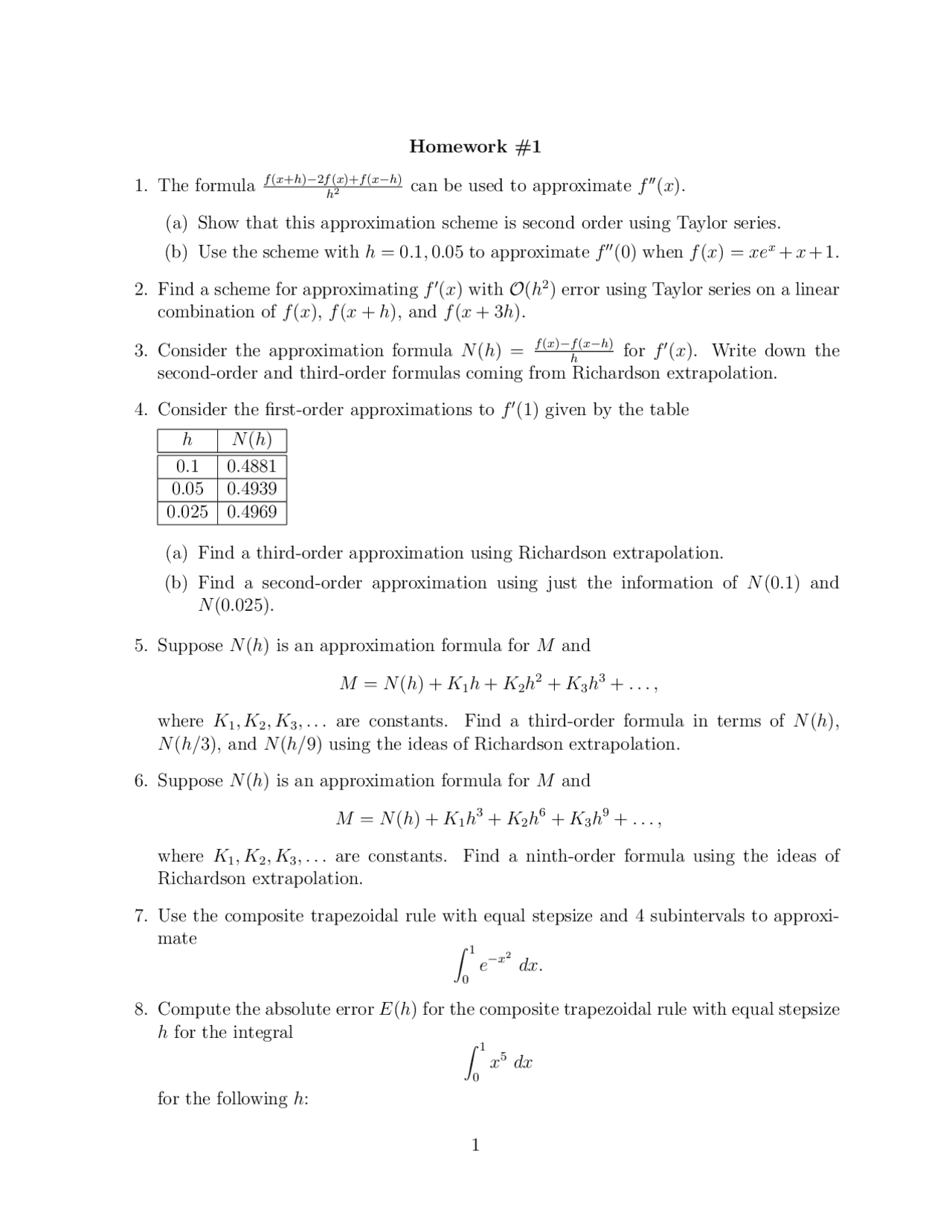 Introduction To Numerical Analysis Assignment 1 Questions Math 170c