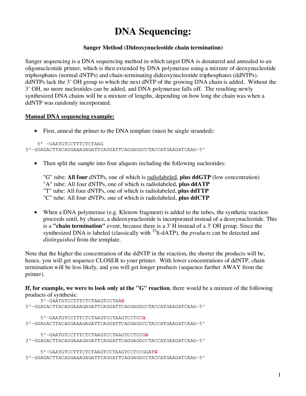 Notes On Dna Sequencing Molecular Biology Lab Bio 181 Docsity
