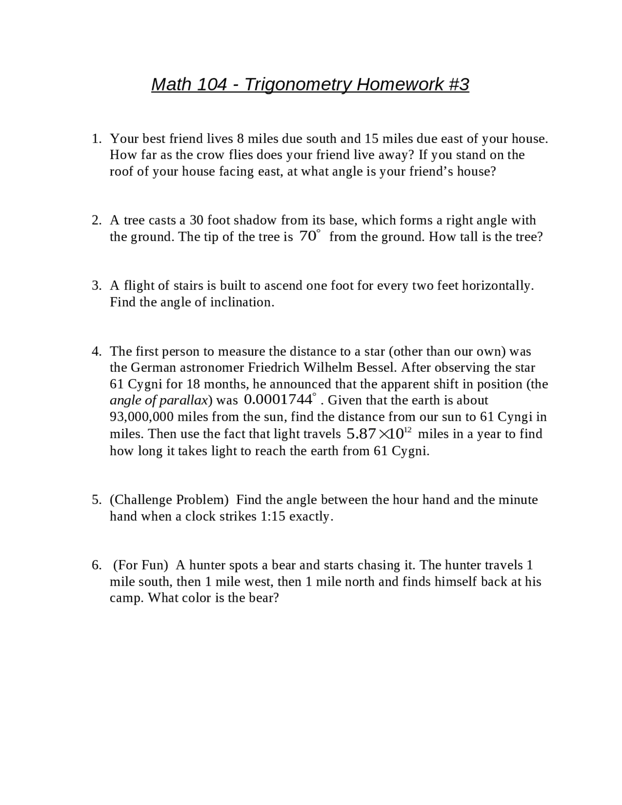 Trigonometry Homework 3 Participant Observation Soca 104 Docsity