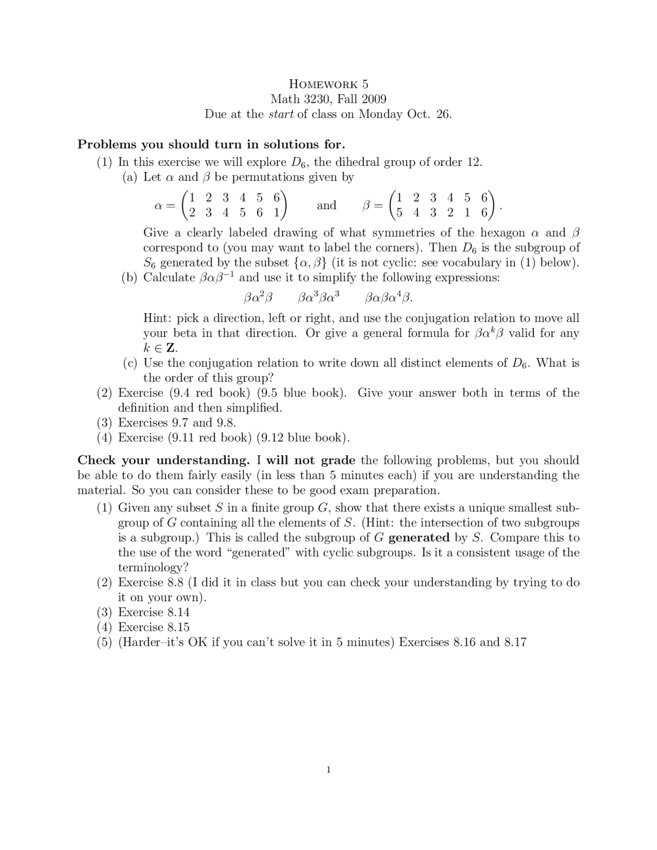 Homework 5 Abstract Algebra I Fall 2005 Math 3230 Docsity