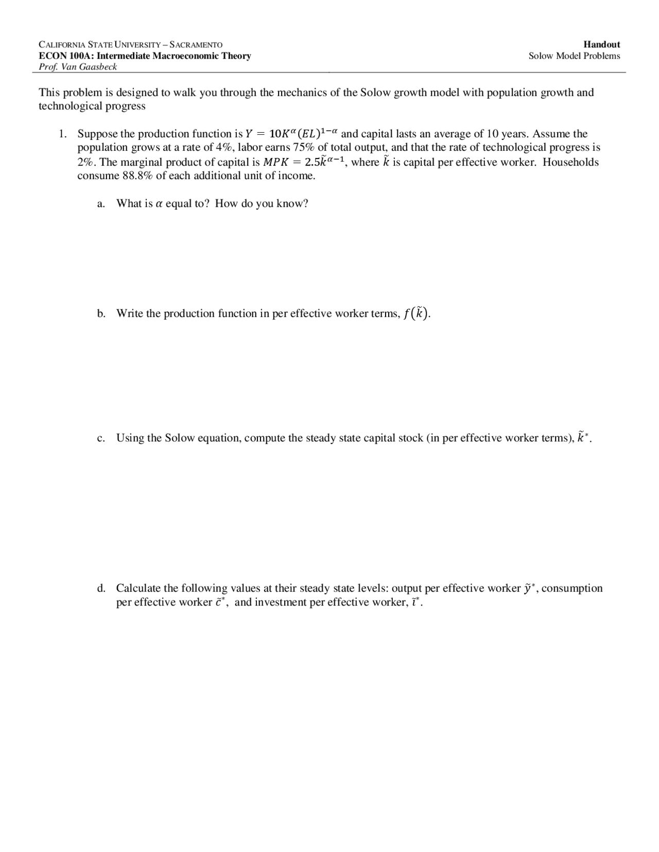 Intermediate Macroeconomic Theory Assignment Questions Rls 100