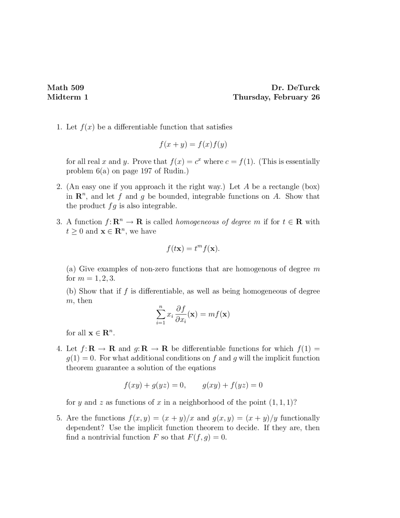 7 Problems For Midterm Exam 1 Advanced Analysis Math 509 Docsity