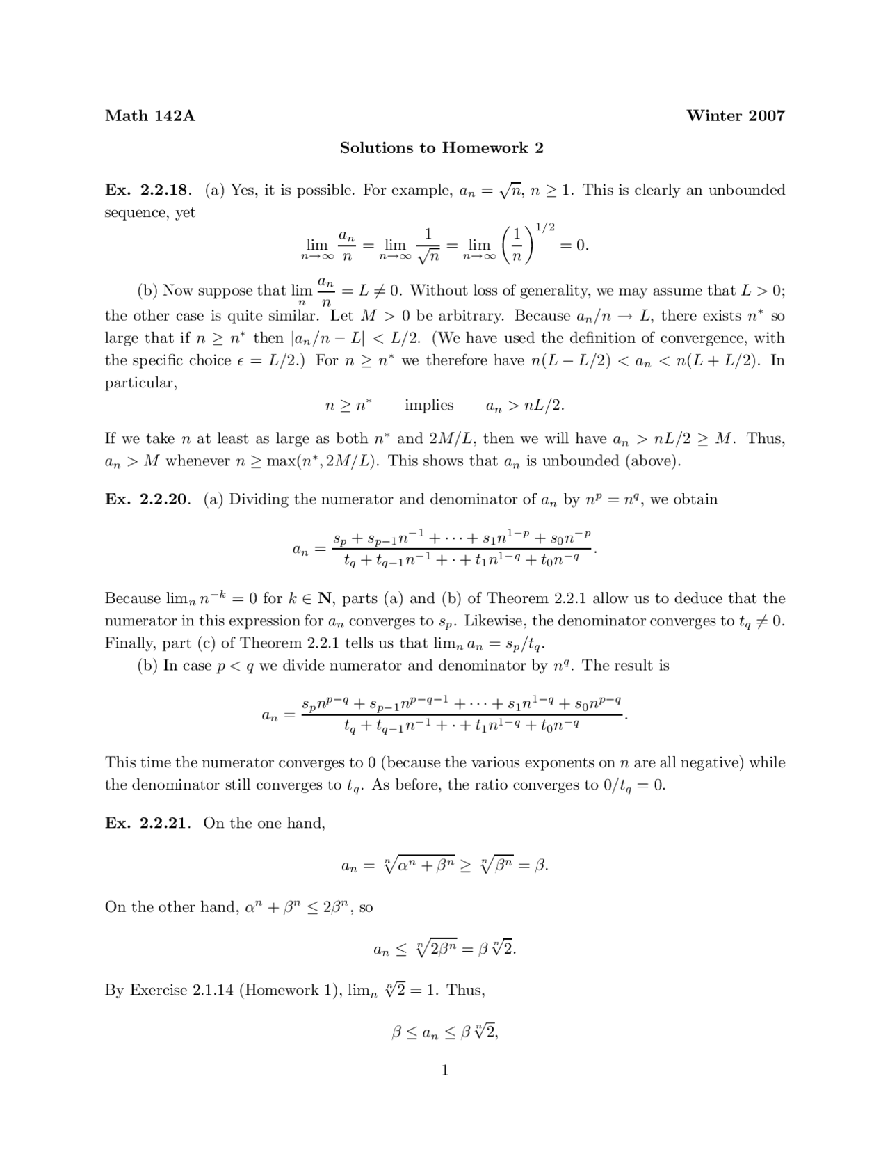 Solutions To Homework 2 Advanced Calculus Math 142a Docsity