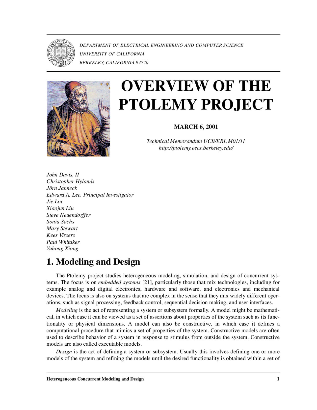 Ptolemy Project Overview - Software and Hardware Engineering - 2001 ...