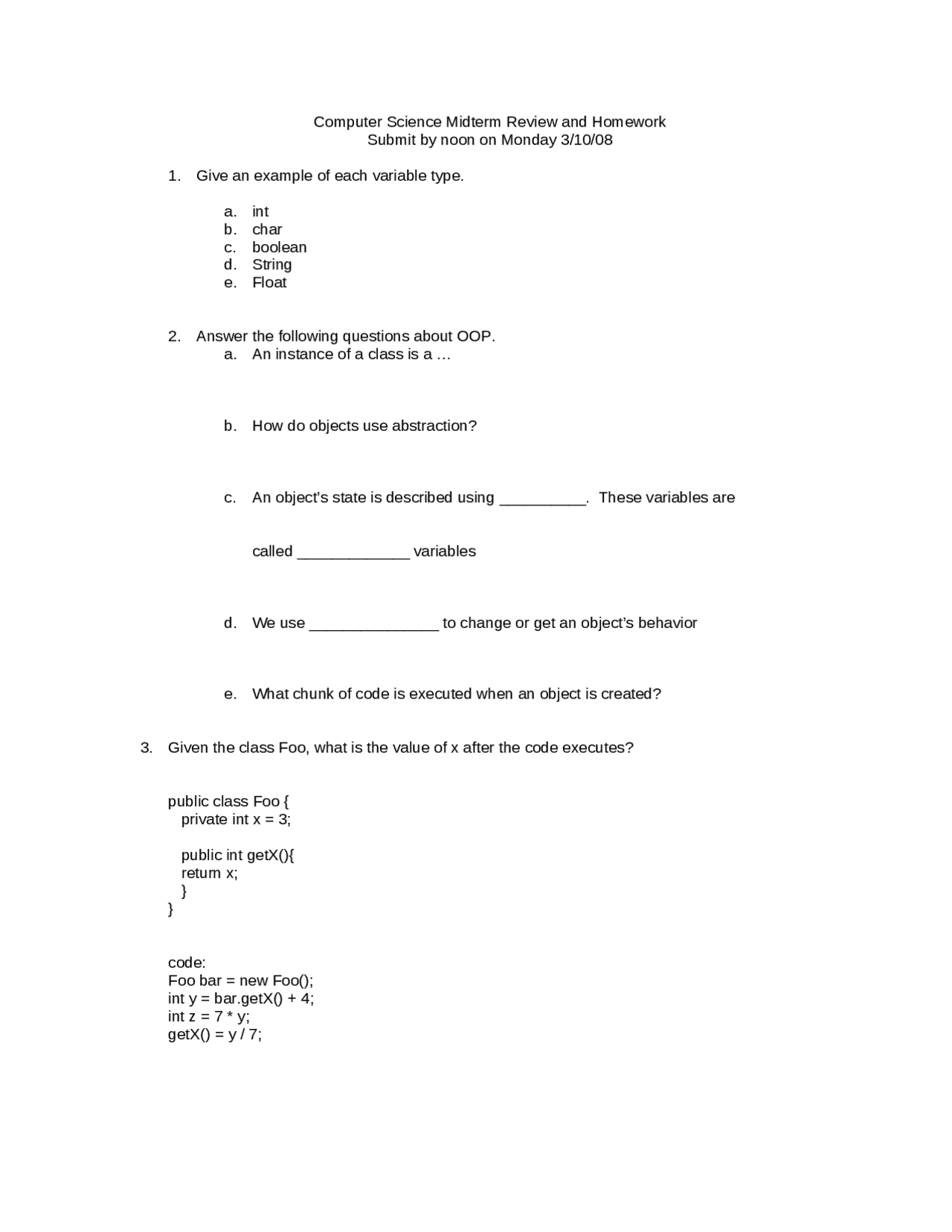 Midterm Exam Review Teaching Computer Science Basics Eas 285 Docsity