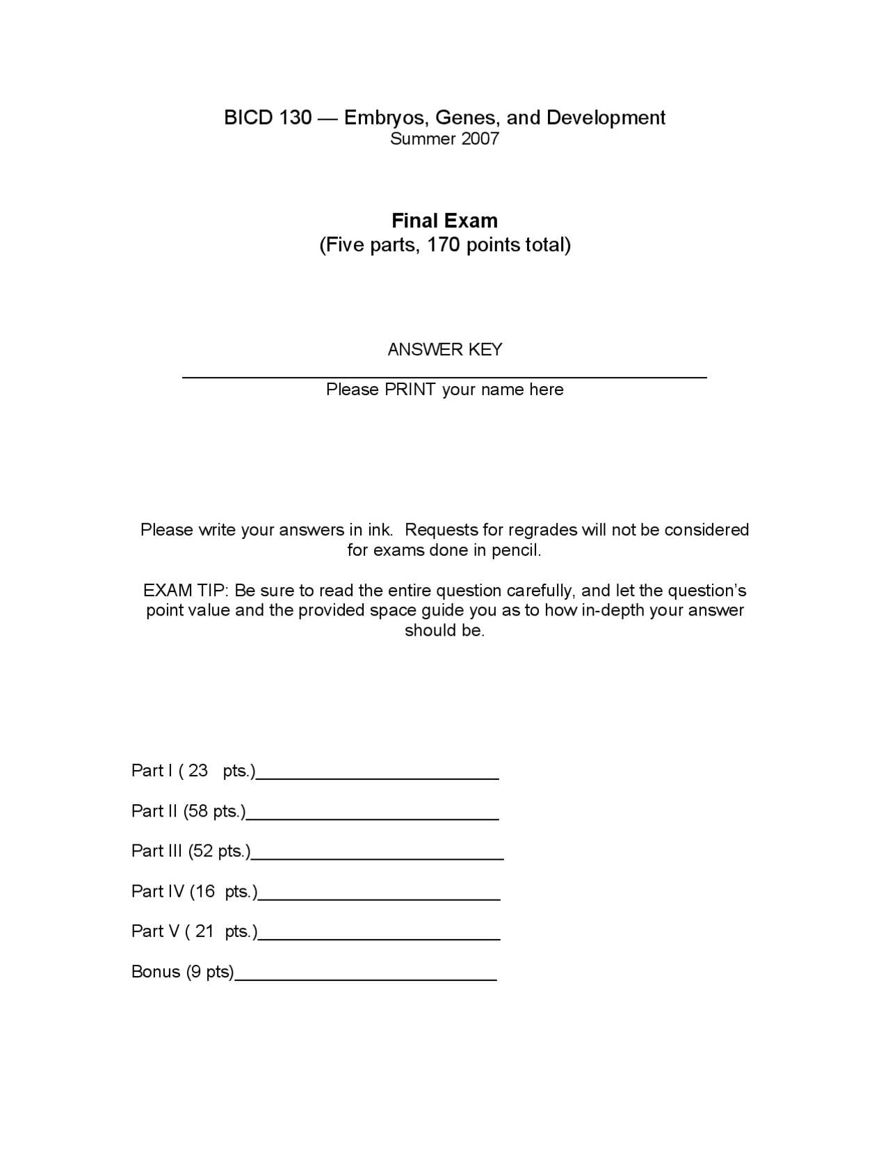 Final Exam Answers Key Embryos Genes And Development Bicd 130