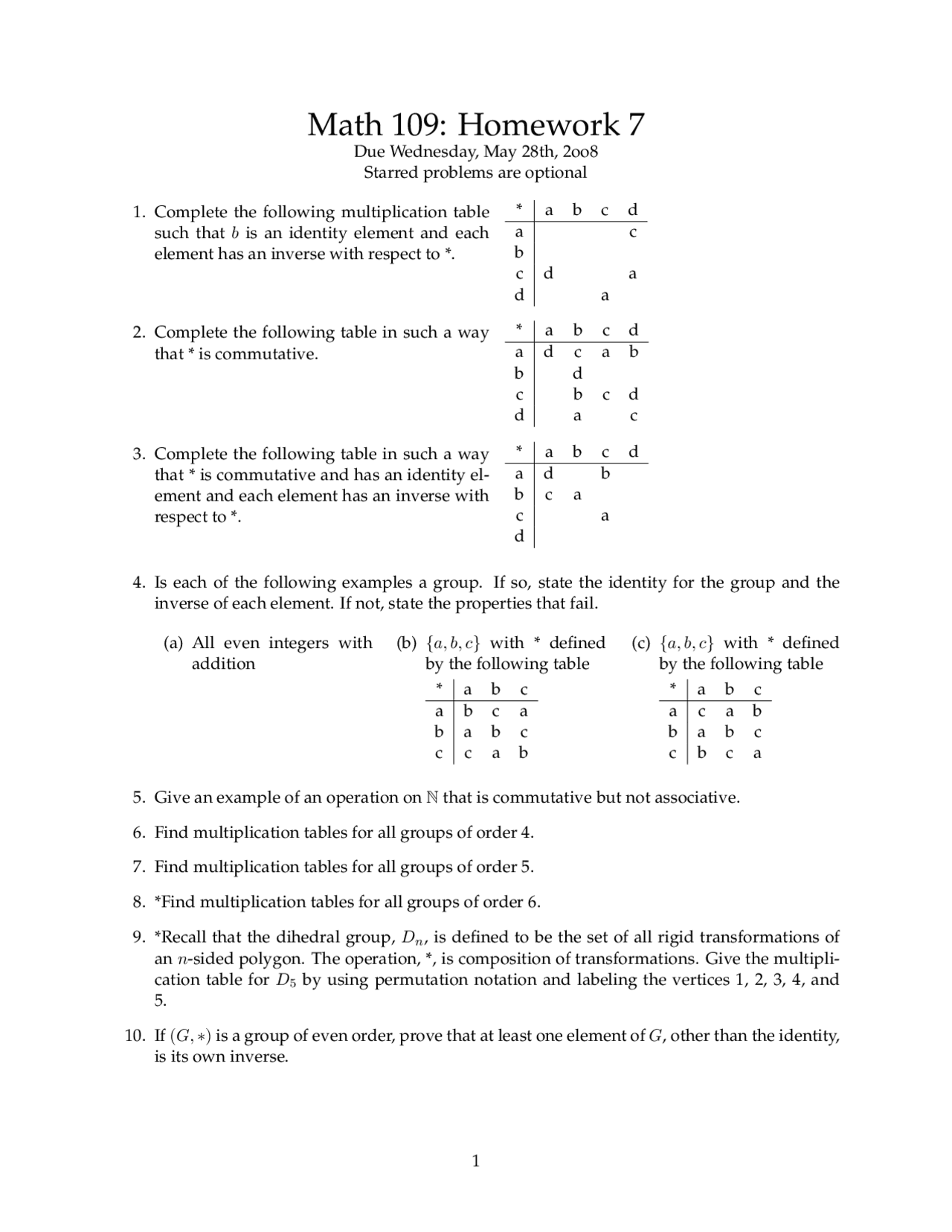 Mathematical Reasoning Homework 7 Questions Math 109 Docsity