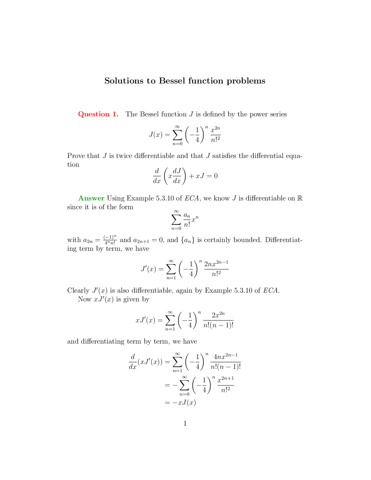 Solutions to Bessel Function Problems - Advanced Calculus | MATH 360 | Assignments Mathematics ...