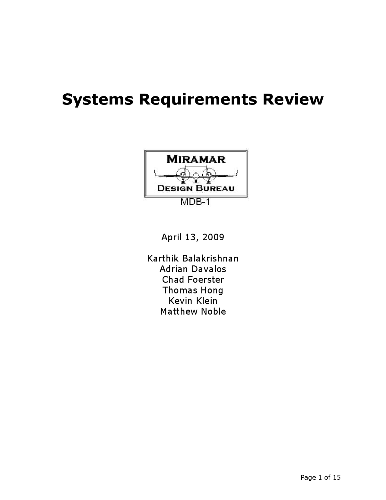 Systems Requirements Review - Aerospace Engineering Design II | MAE ...