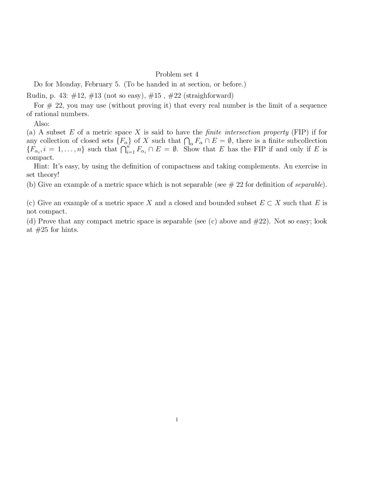 Problem Set 4 Foundations Of Analysis Math 140a Docsity