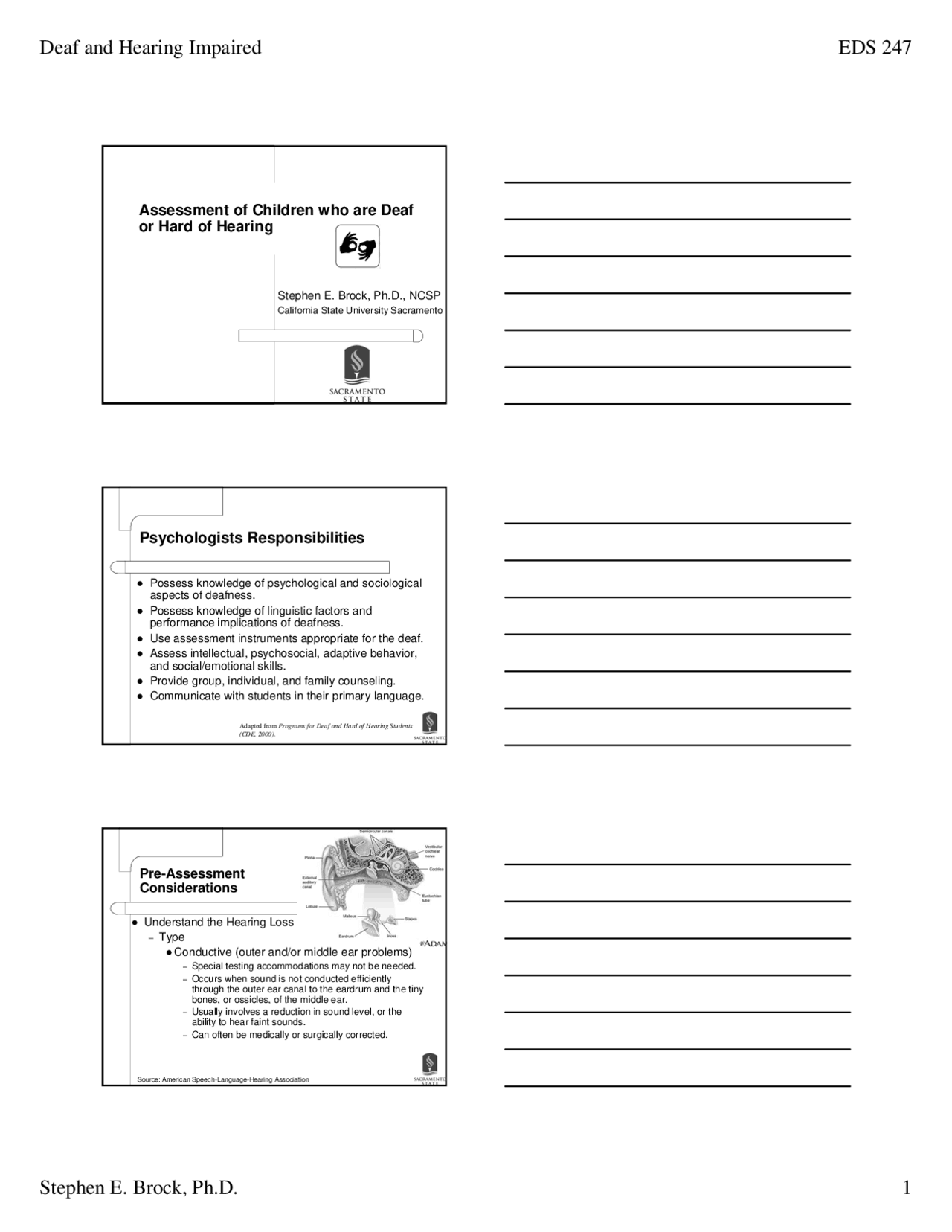 Deaf and Hearing Impaired - Lecture Slides | EDS 247 - Docsity