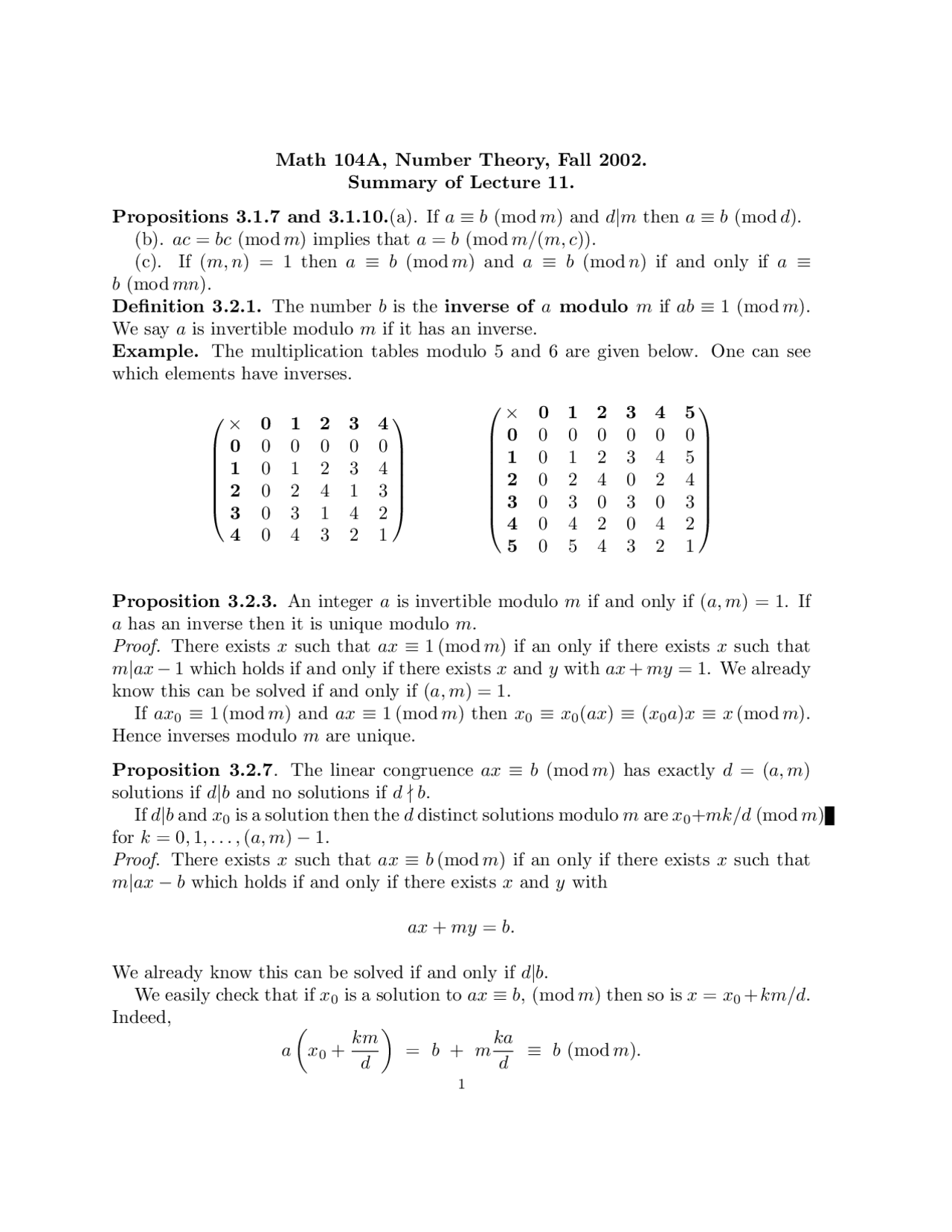 Summary of Lecture - Number Theory | POLI 104A - Docsity