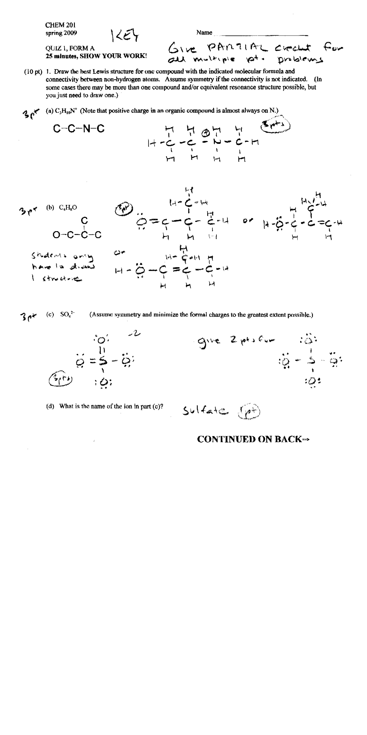 Solutions for Quiz 1 Form A - General Chemistry | CHEM 201 - Docsity