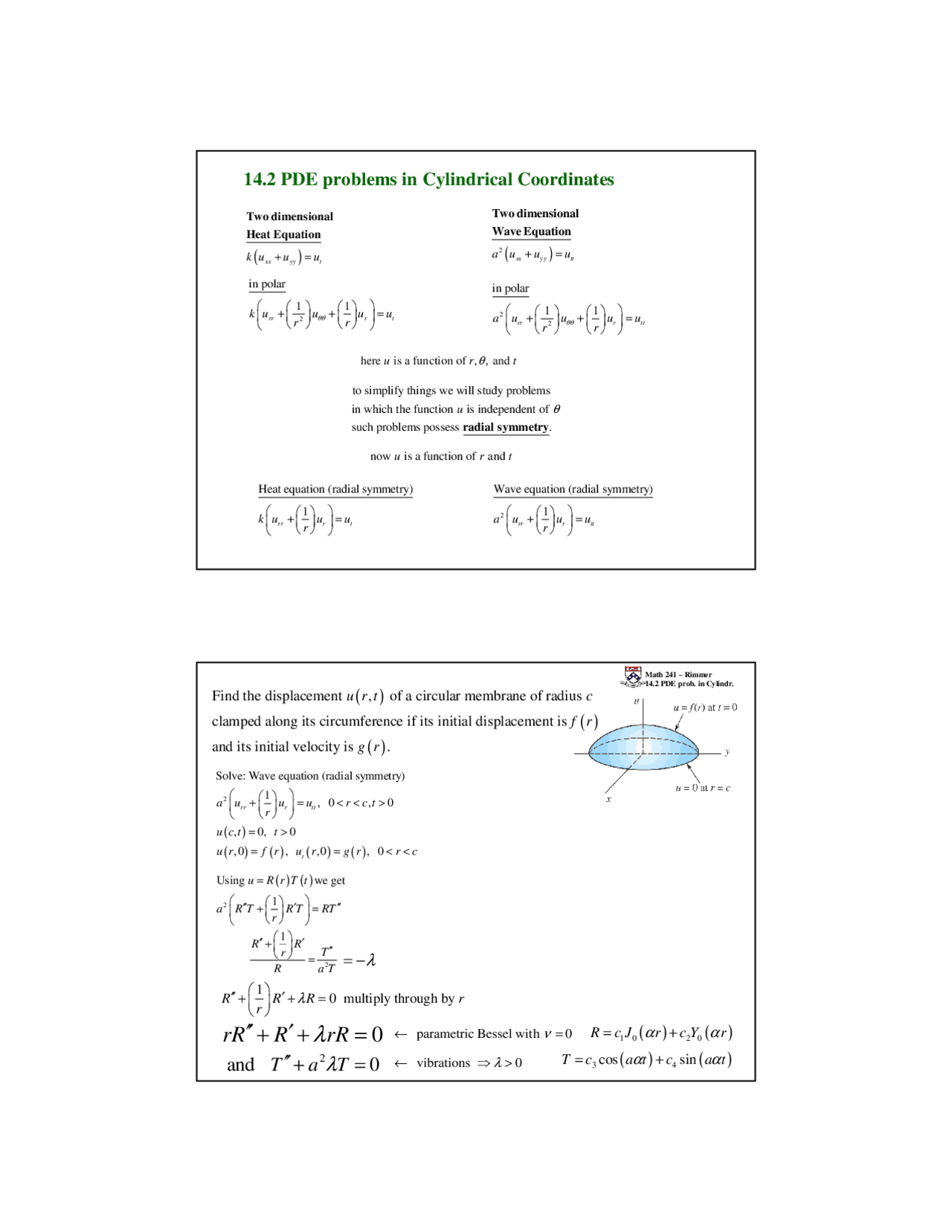 Pde Problems In Cylindrical Coordinates Lecture Slides Math 241 Docsity