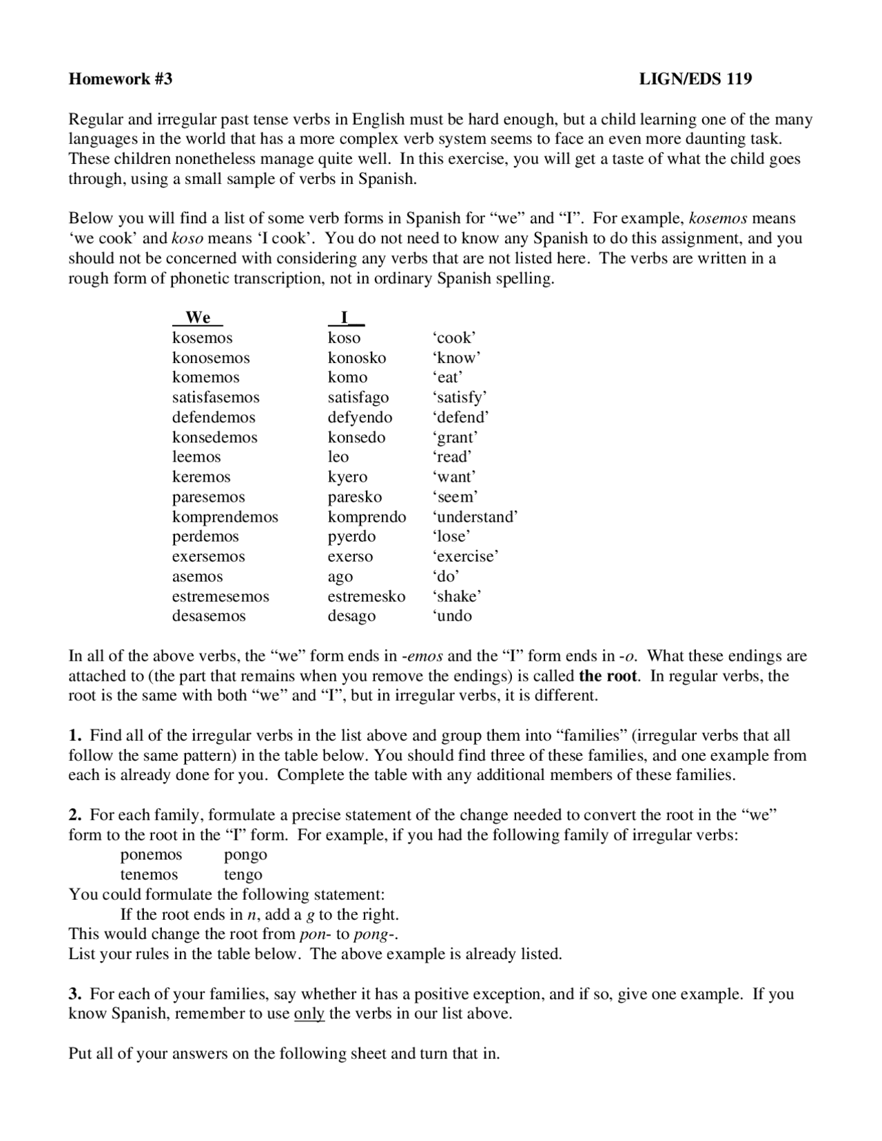 Homework Assignment: Identifying Irregular Verbs in Spanish and Their Conjugation Rules ...