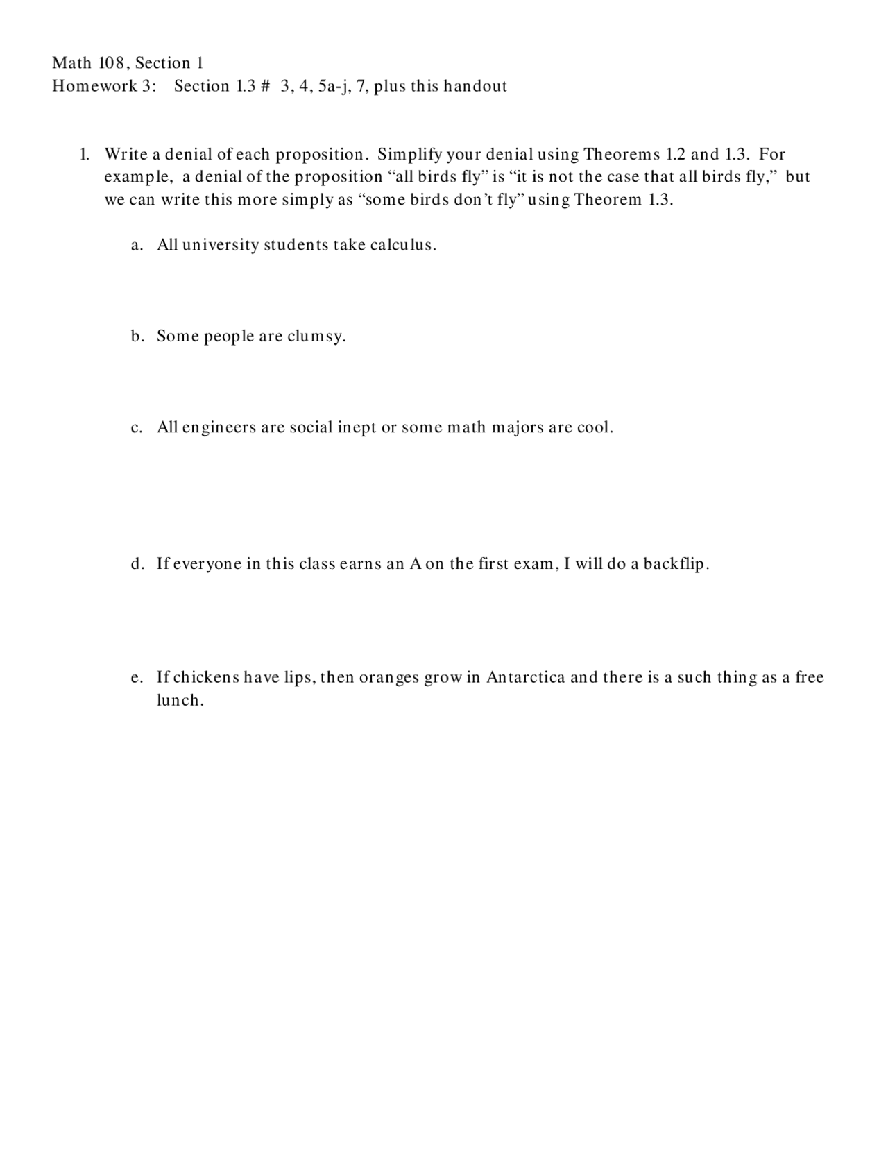 Assignment 3 Introduction To Formal Mathematics Math 108 Docsity