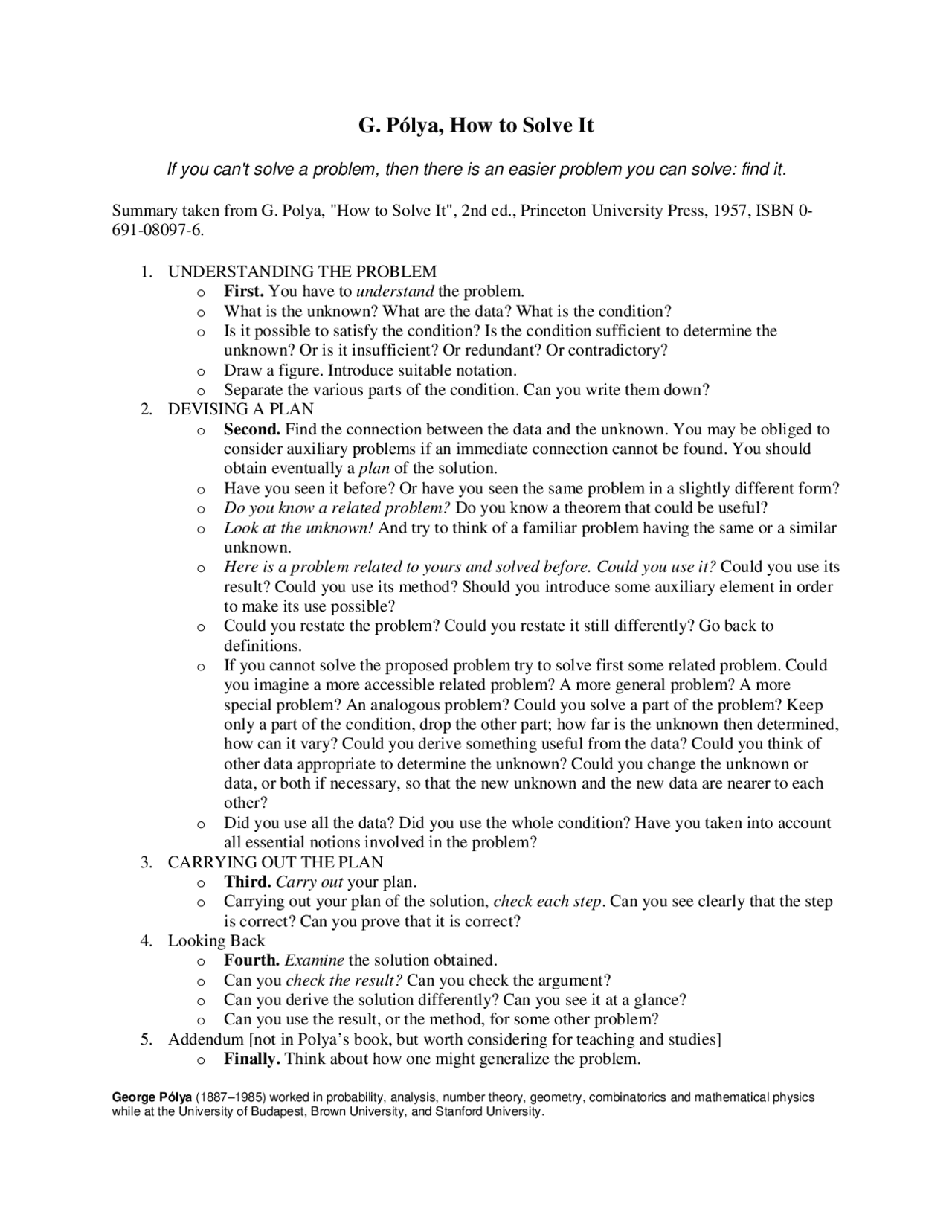 George Pólya's Problem-Solving Strategies | Study notes Mathematics ...