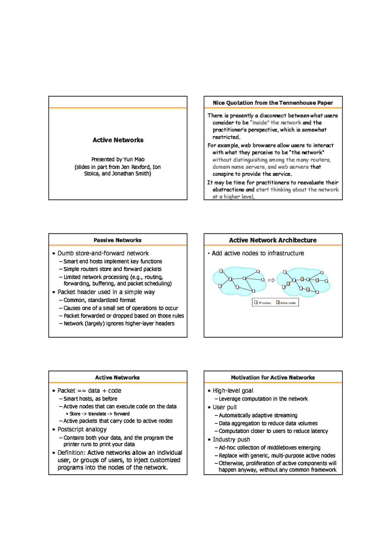 Active Networks - Lecture Slides - Integrated Intelligence for Robotic | CIS 700 - Docsity