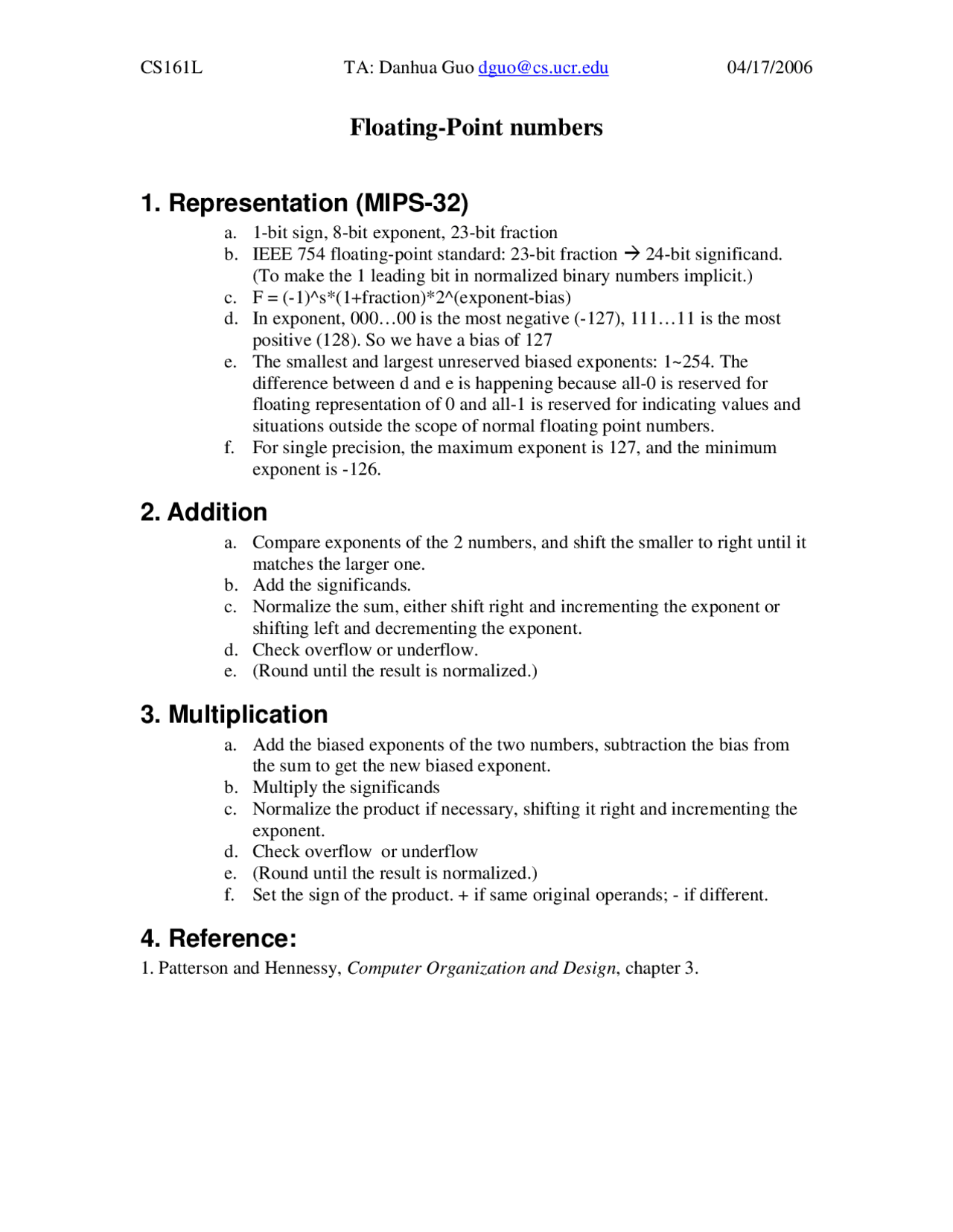 Floating Point Numbers Lecture Notes Cs 161 Docsity