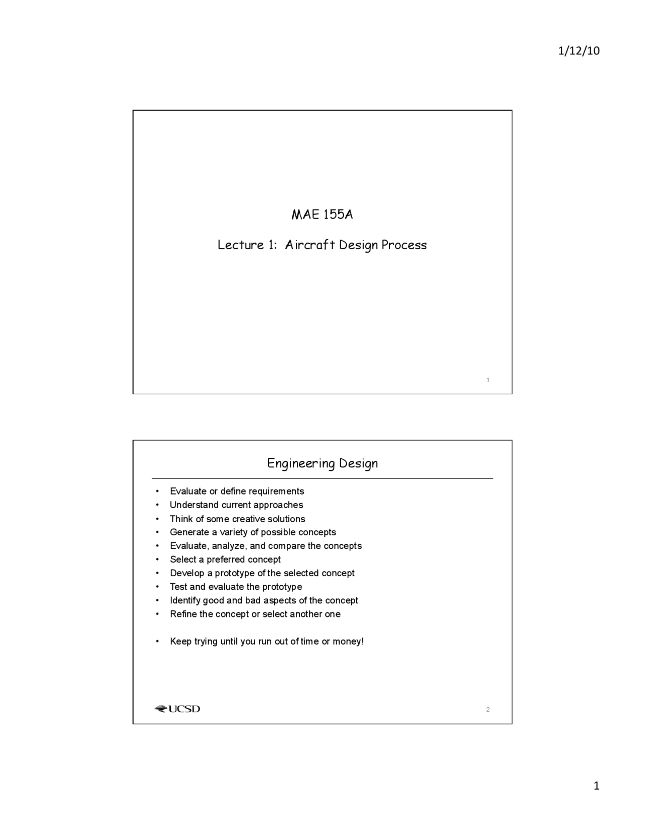 Aircraft Design Process - Lecture Slides | MAE 155A - Docsity