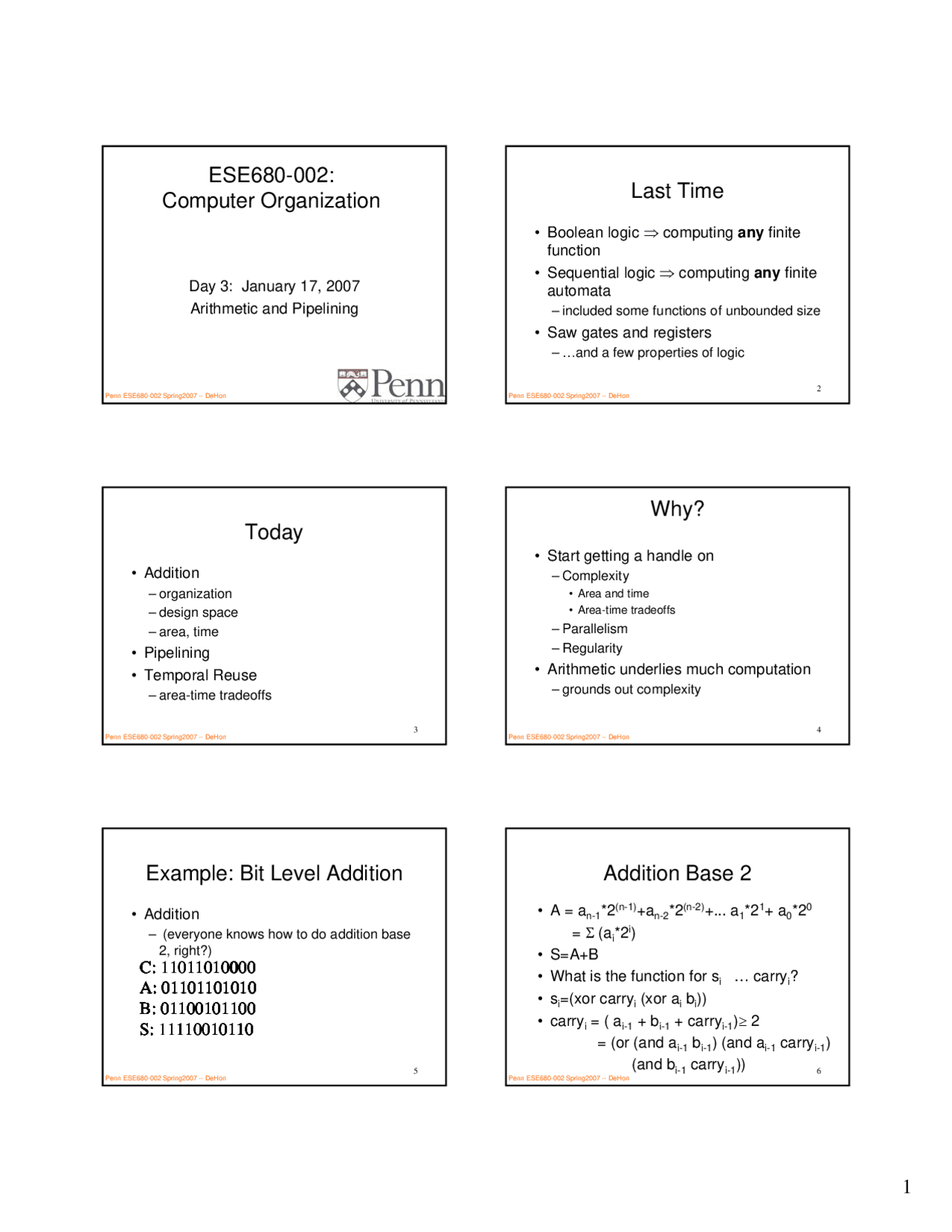 Arithmetic And Pipelining Lecture Slides Ese 534 Docsity