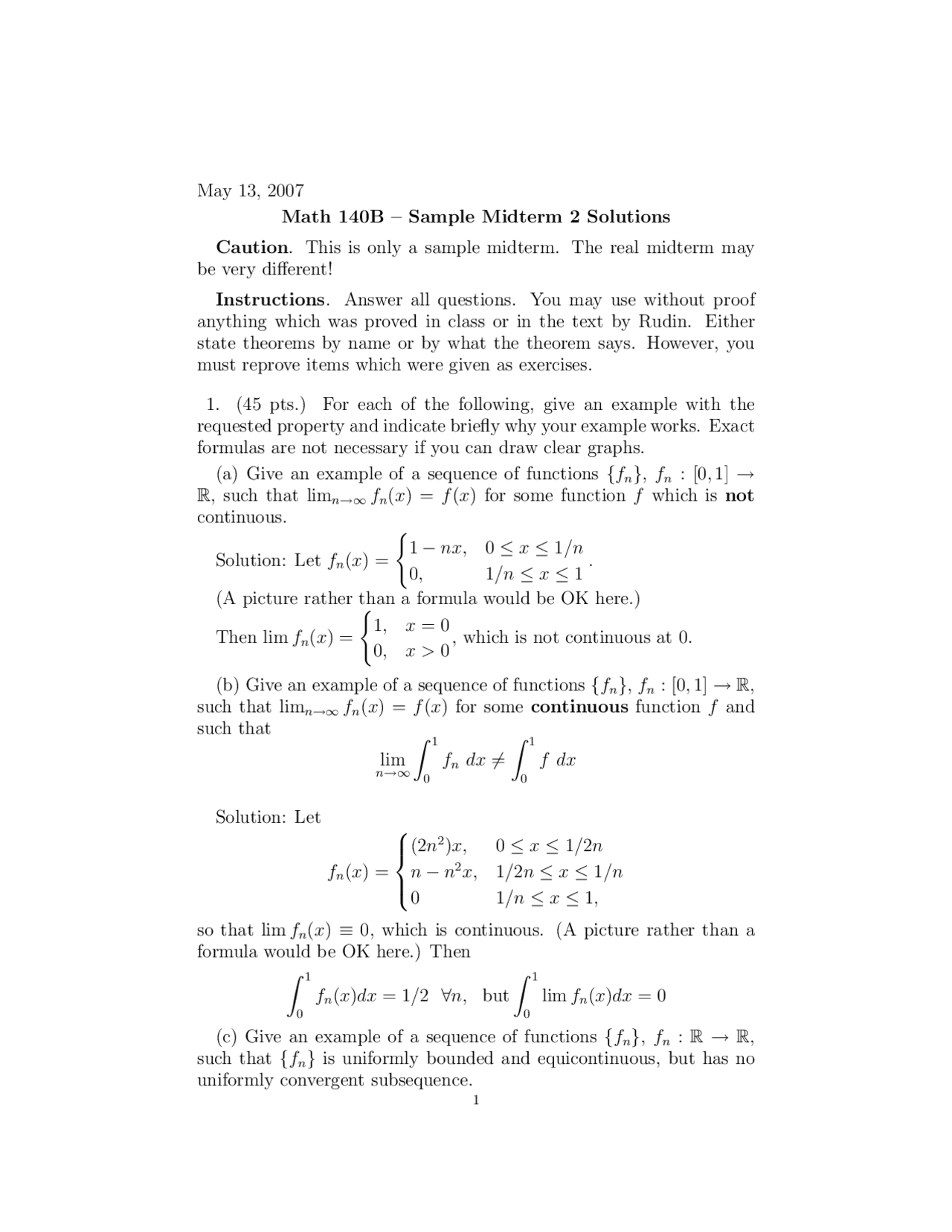 Sample Midterm 2 Solutions Foundations Real Analysis Ii Math 140b