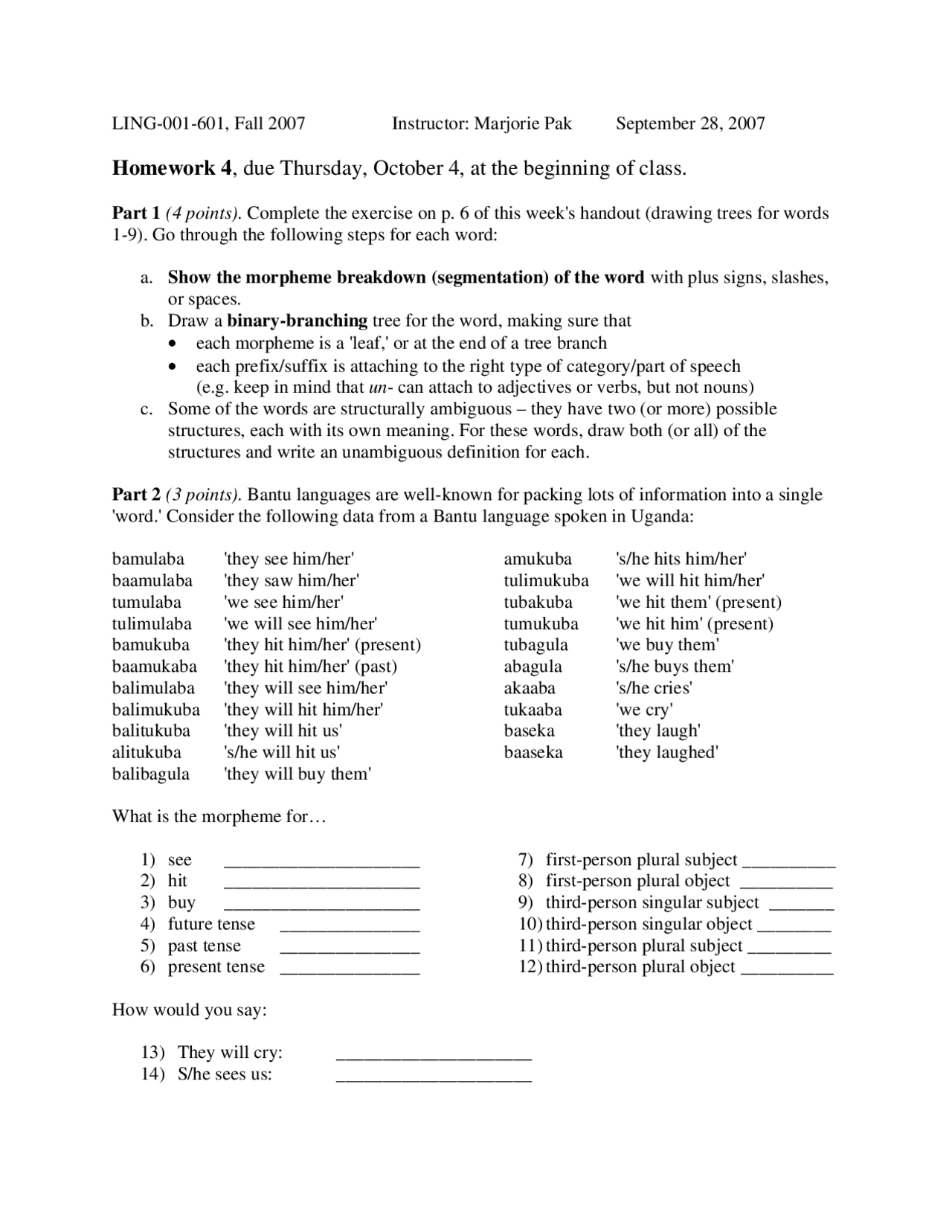Assignment 4 Introduction To Linguistics Ling 001 Docsity