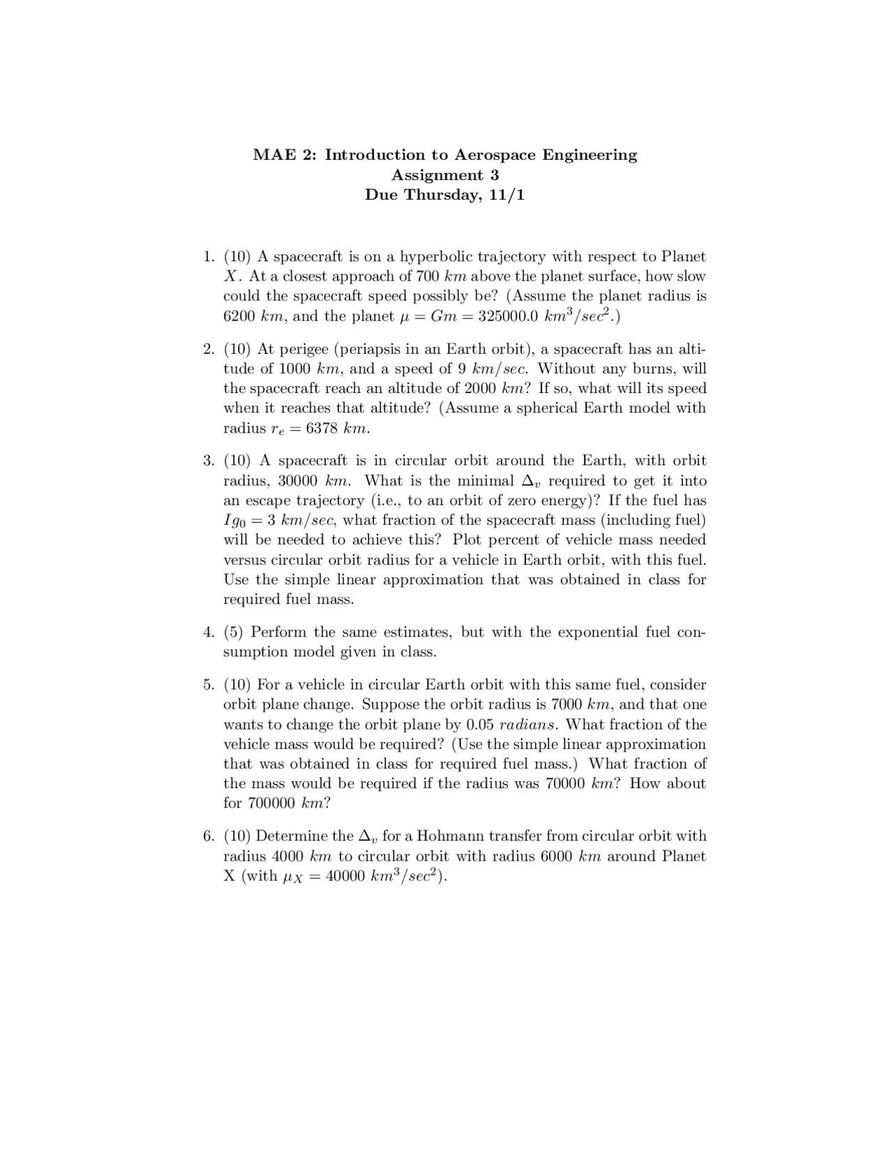 Introduction To Aerospace Engineering Assignment 3 Mae 2 Docsity