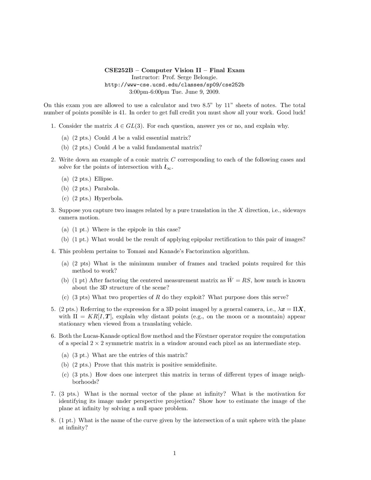 Exam 11 Questions On Computer Vision Ii Cse 252b Exams Computer