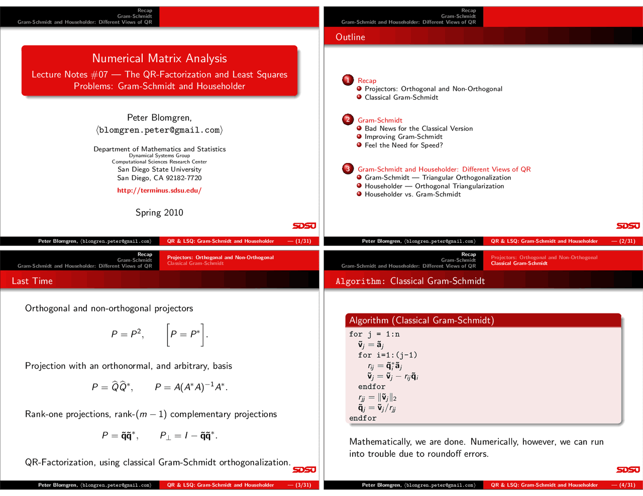 Algorithm: Classical Gram-Schmidt - Slides | MATH 543 - Docsity