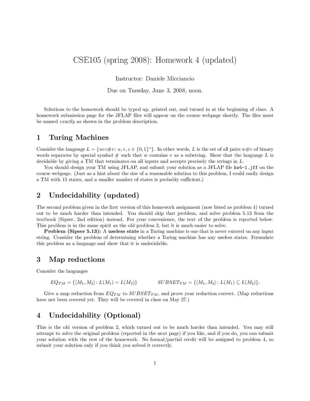 Homework 4 Spring 2008 Introduction To Theory Of Computation Cse 7731